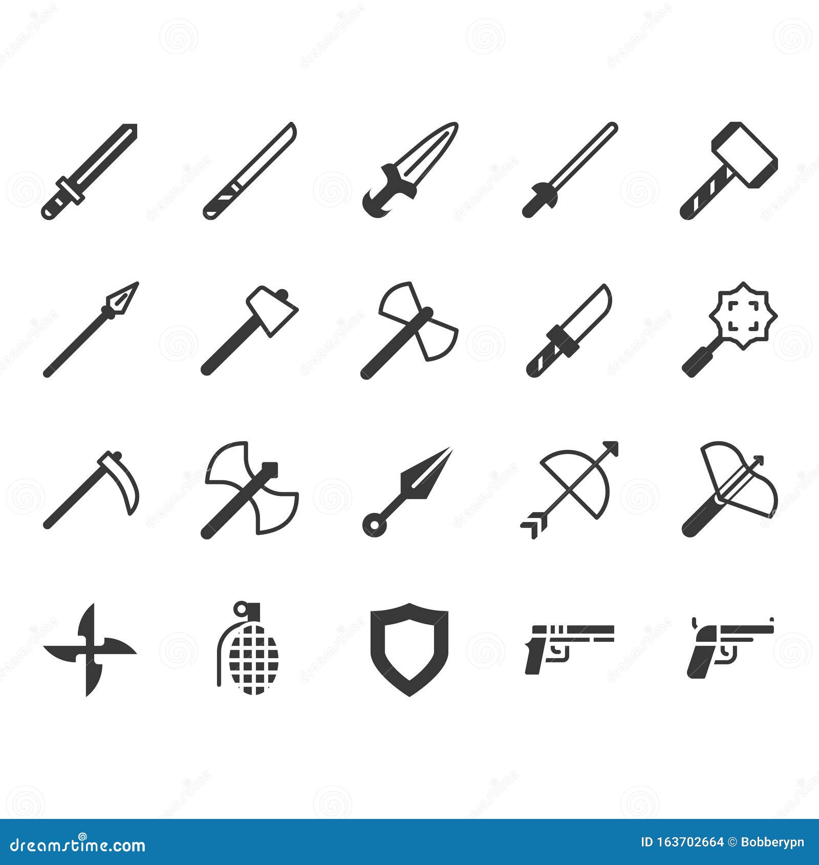 Weapon Related Icon and Symbol Set Stock Vector - Illustration of ...