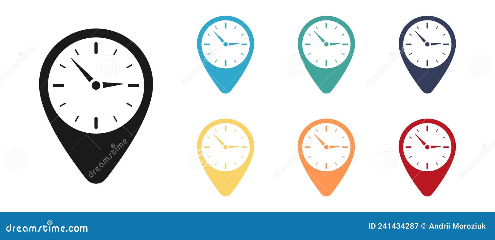 Icon, Label on the Map with a Clock. Clock Icon Set Isolated on White ...