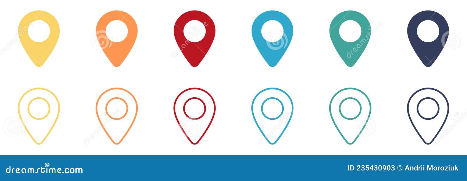 Icon, Label on the Map. Set of Multicolored Icons Stock Illustration ...