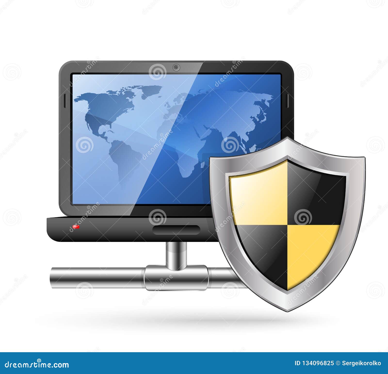 Icon of a Laptop with a Network Connection and Protective Shield Stock ...