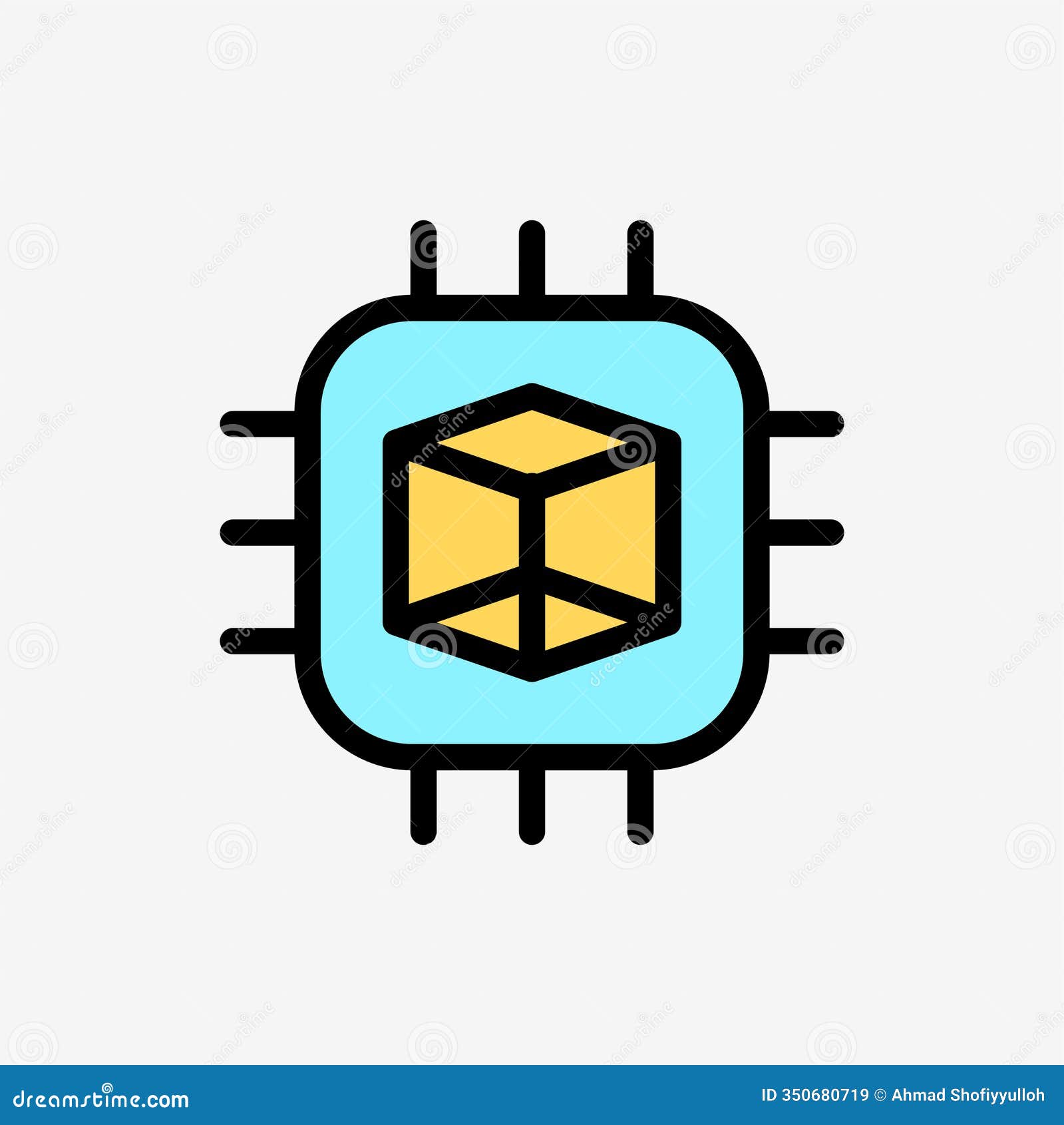 Icon Line Color Microchip Processor Gpu for Rendering 3d Design. Stock ...