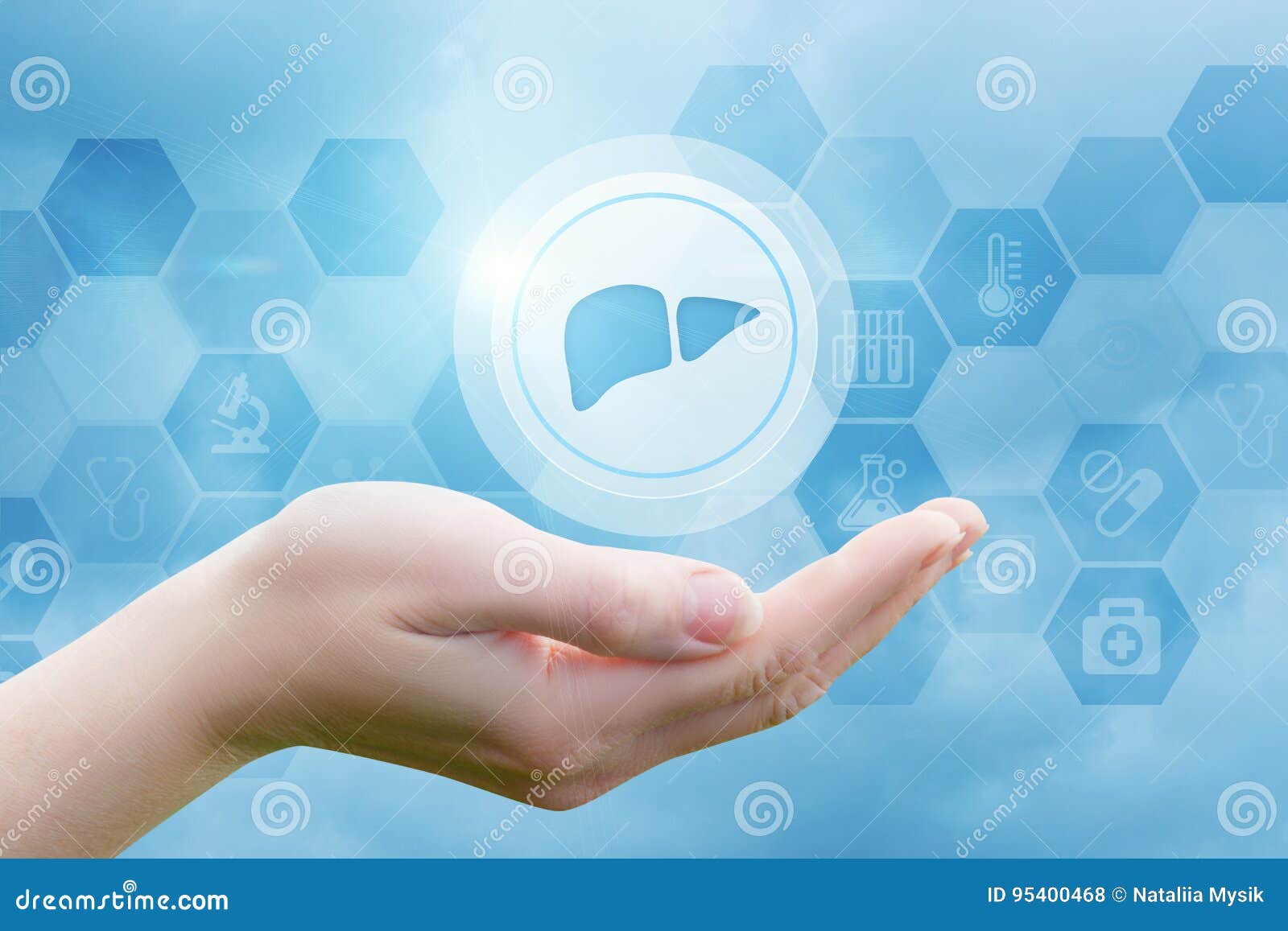Icon with liver in hand . stock photo. Image of screen - 95400468