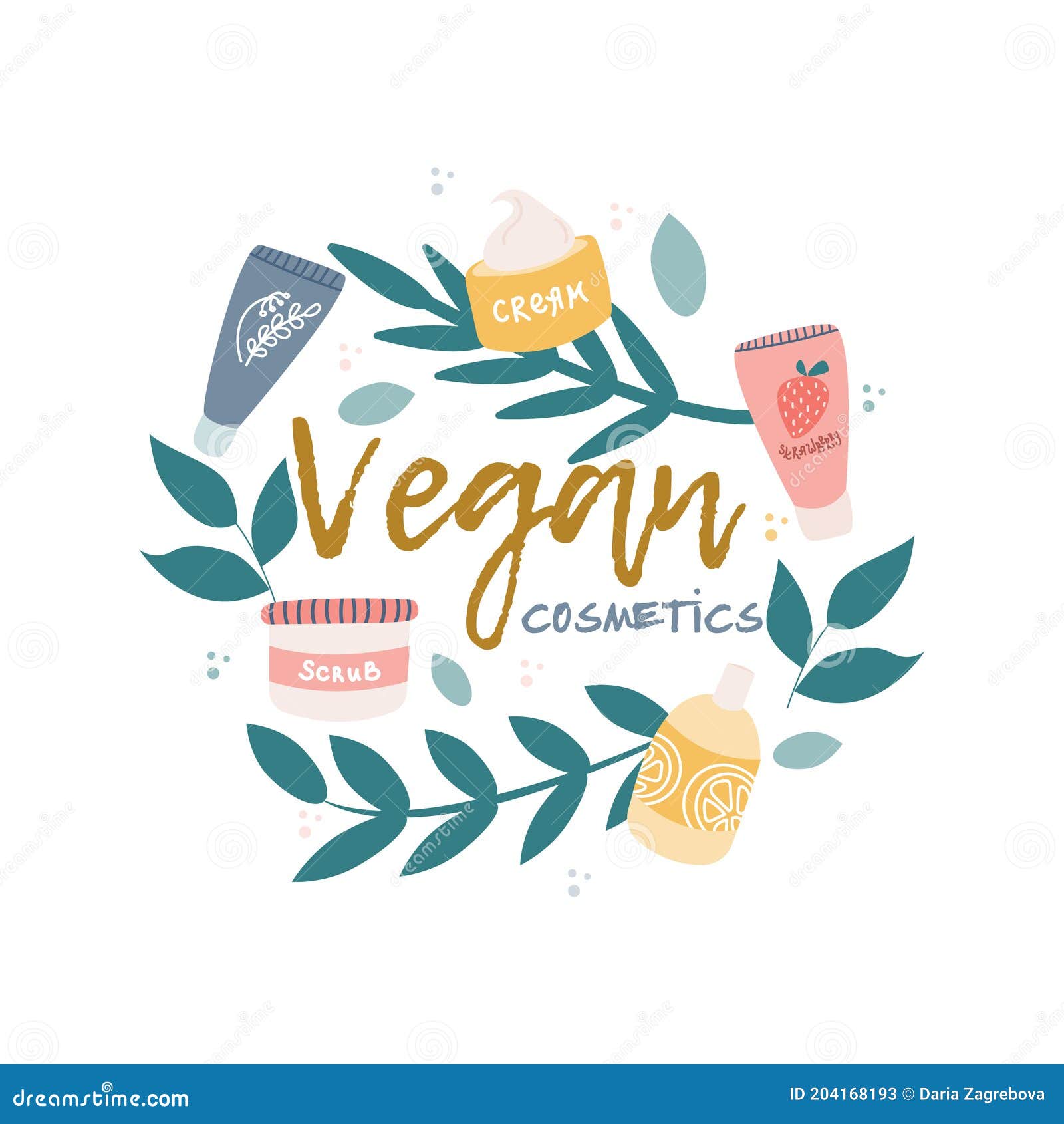Icon Logo of Vegan Cosmetics. Plants Branches Jars of Cream and Tubes ...