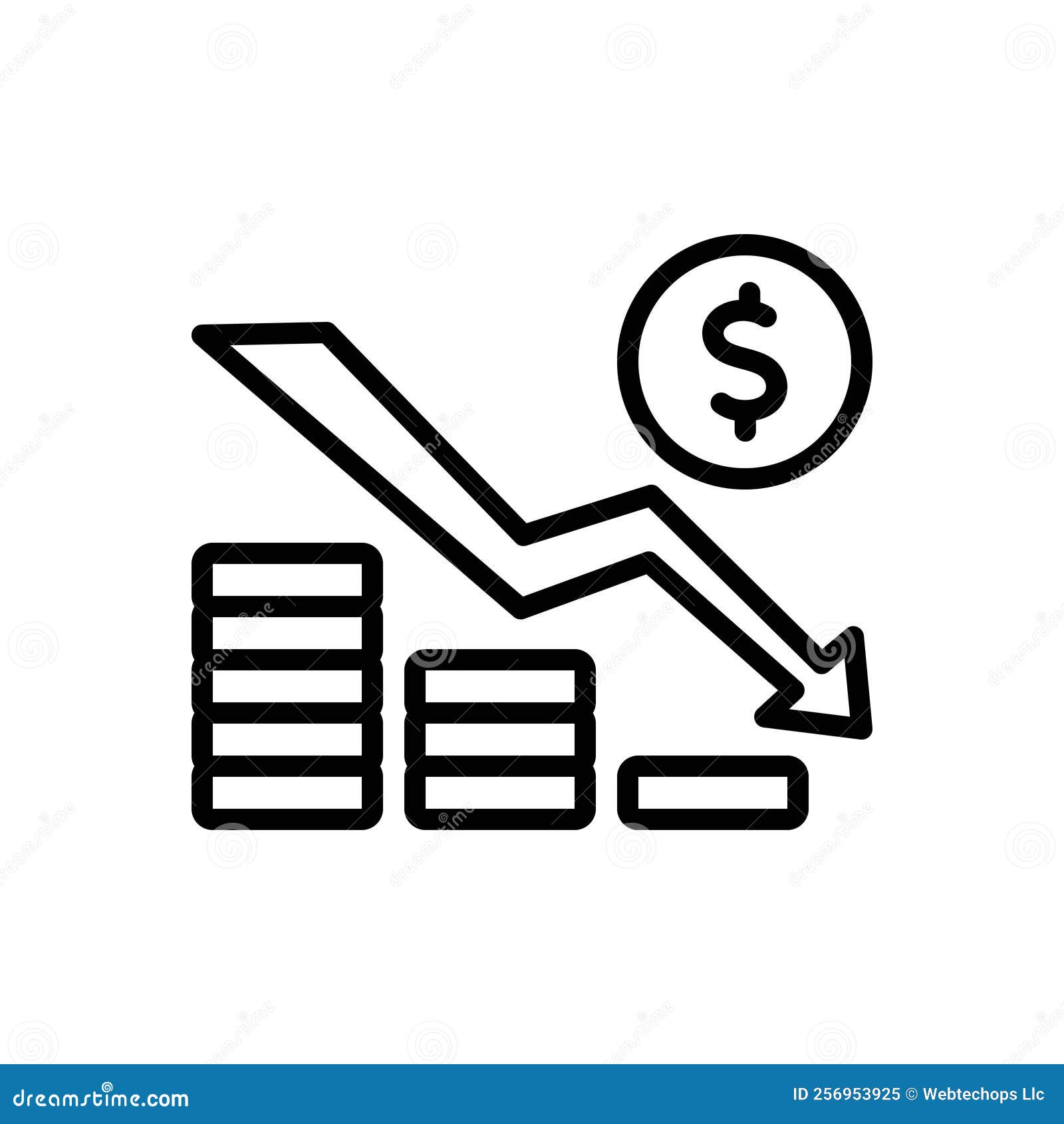 Black Line Icon for Loss, Downward and Reduction Stock Vector ...