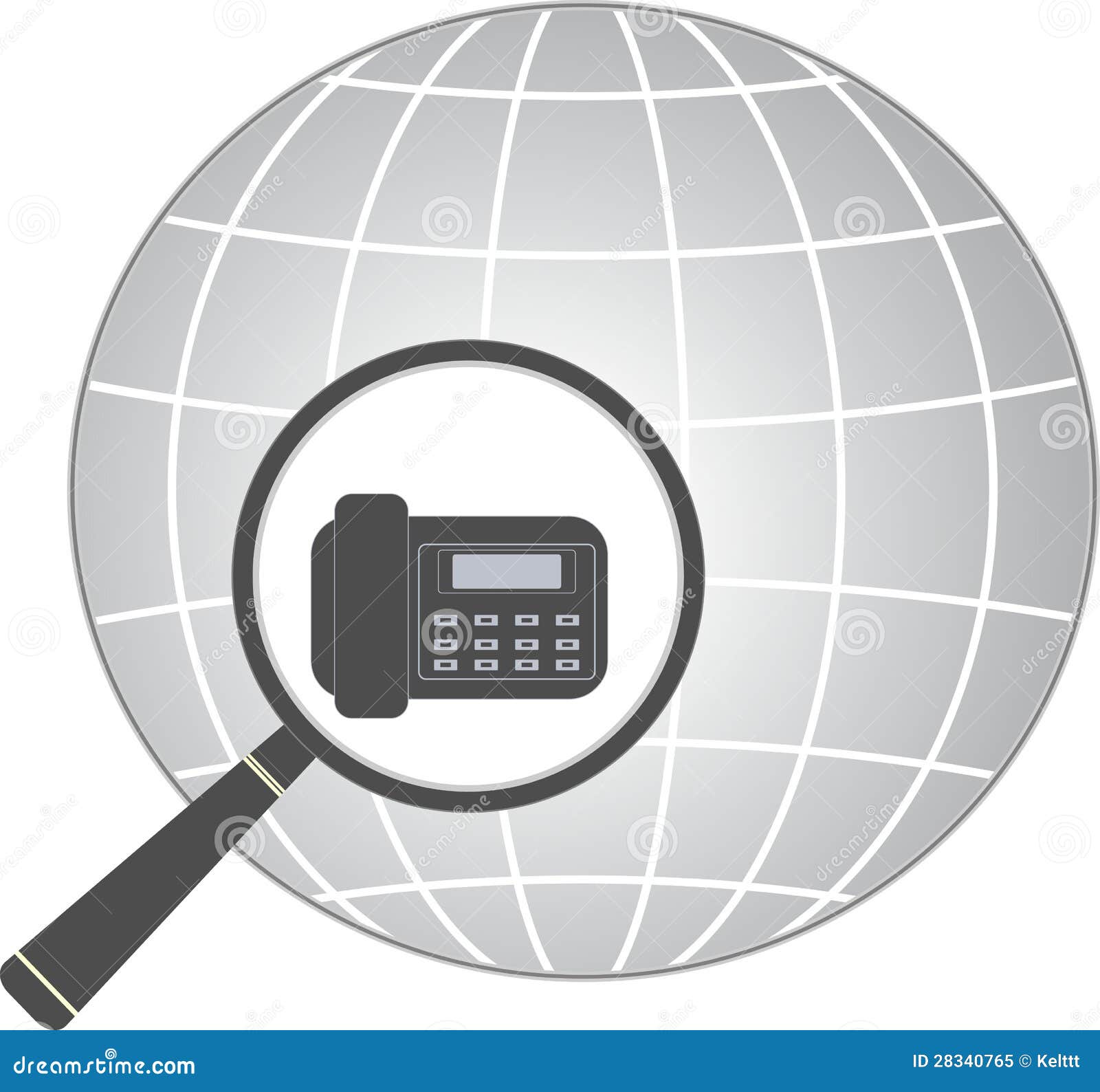 Icon with Magnifier and Office Phone in Planet Stock Vector ...