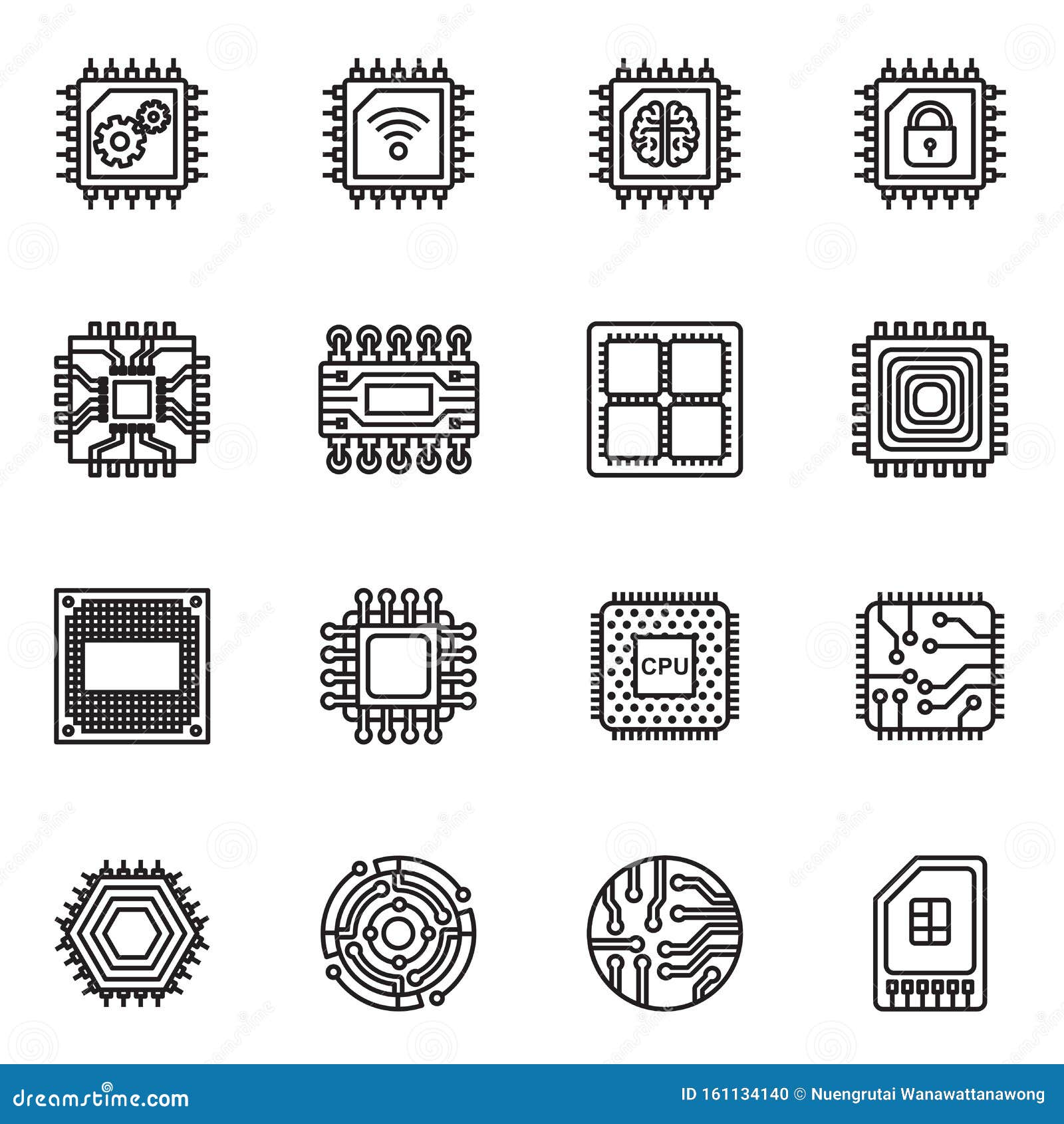 Computer Chips and Electronic Circuit Icons. Thin Line Style Stock ...