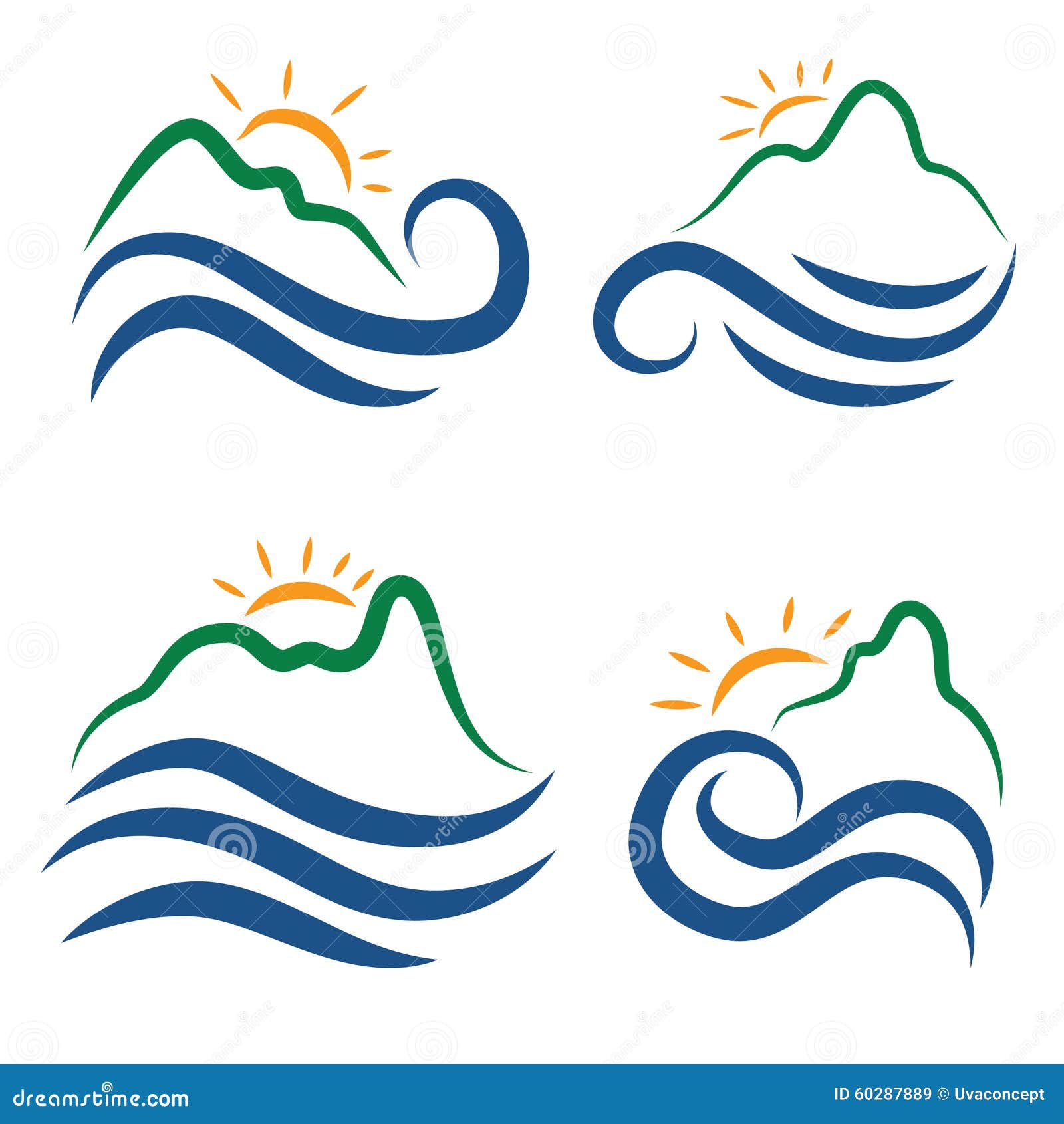 Icon of Mountains,waves and Sun.Vector Stock Vector - Illustration of ...