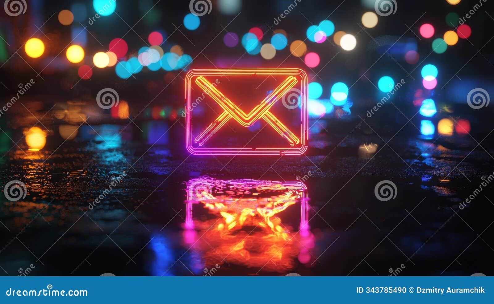 Icon of a Neon Glowing Envelope on a Dark Background with Glittering ...