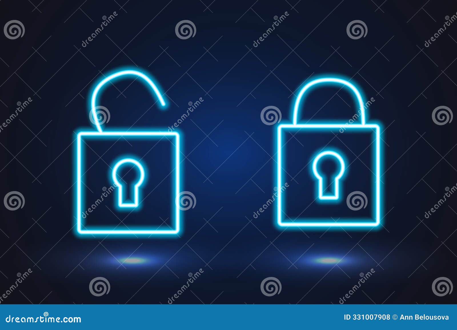 Icon Neon, Luminous Lock Blue Open and Closed Set . Vector Stock Vector ...