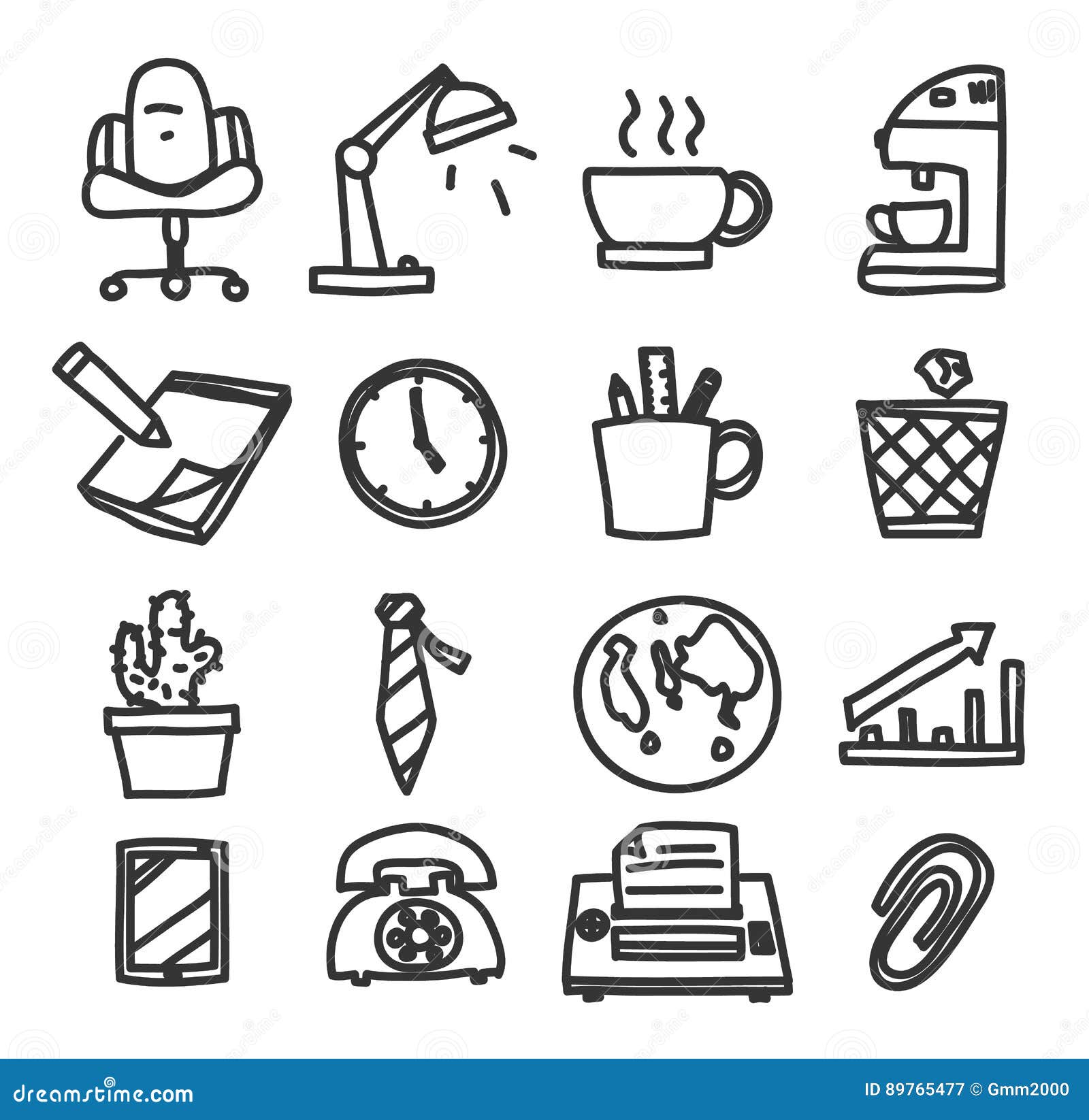 Icon Office Hand Drawn Vector Set Art Illustration Stock Vector ...