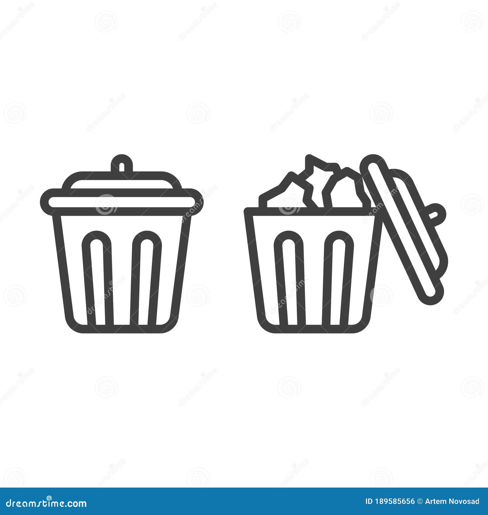 Icon of Open and Closed Trash Can. Minimalistic Image of an Empty and ...