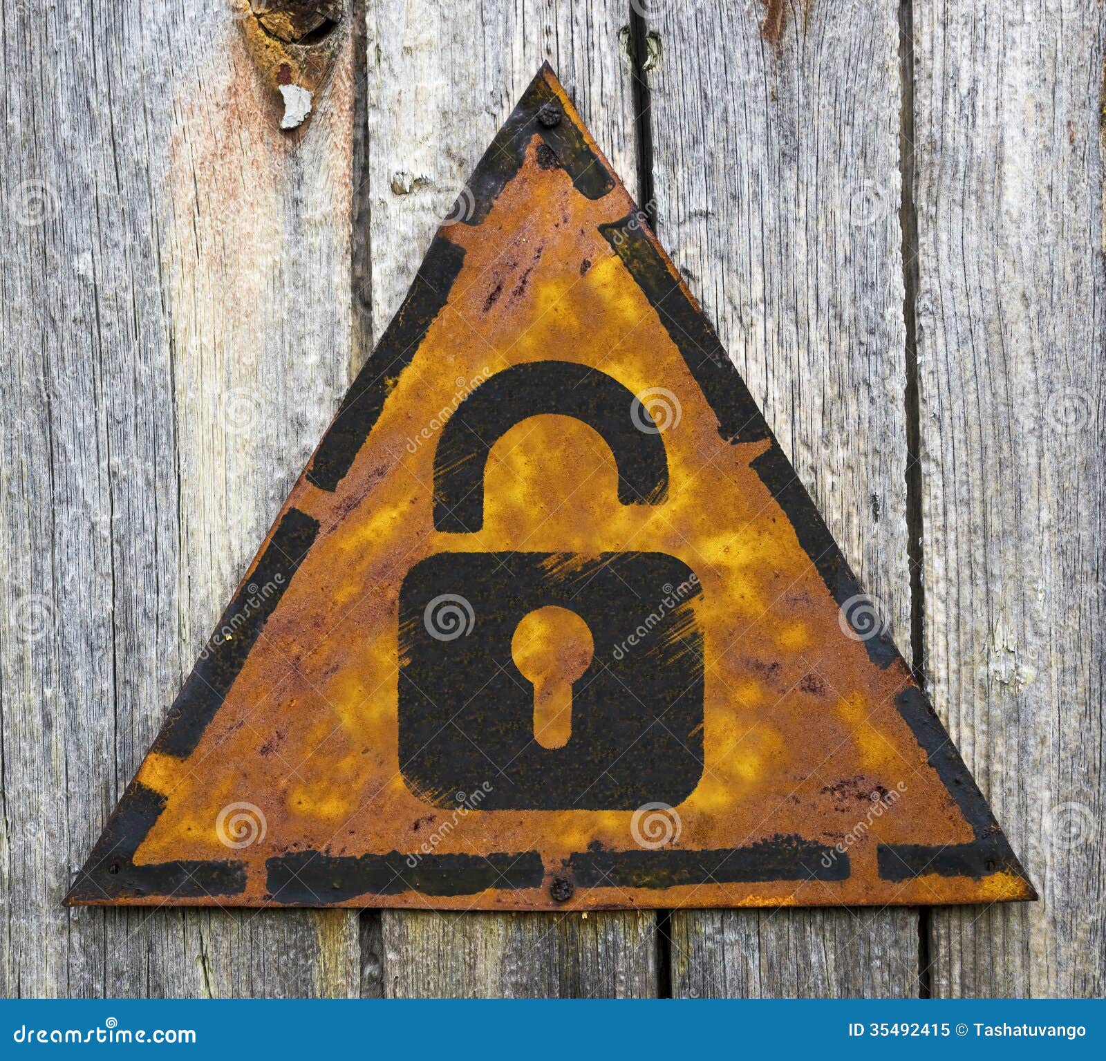 Icon of Opened Padlock on Rusty Warning Sign. Stock Image - Image of ...