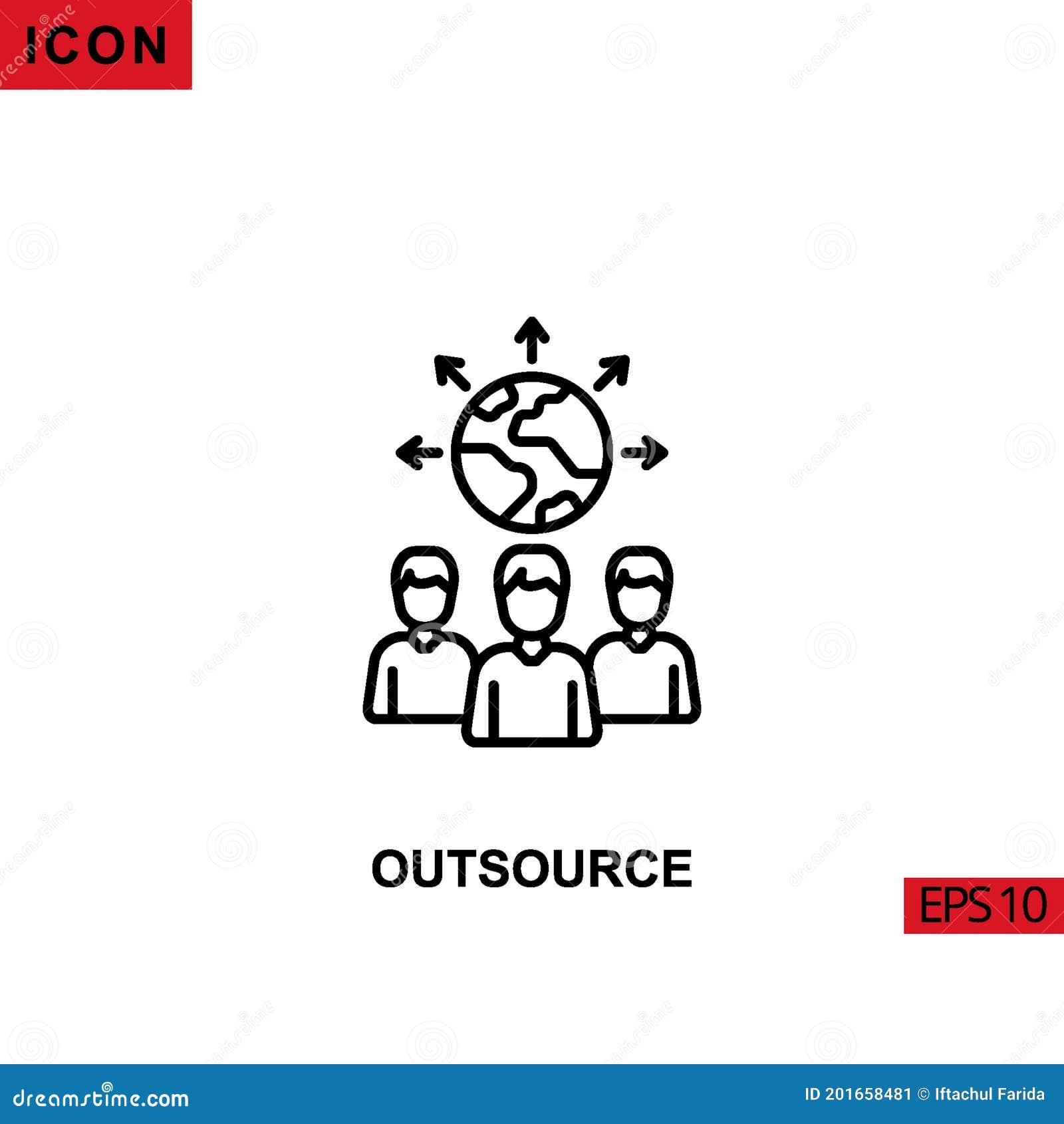 Icon Outsource with Work Team and World Arrows. Outline, Line or Linear ...