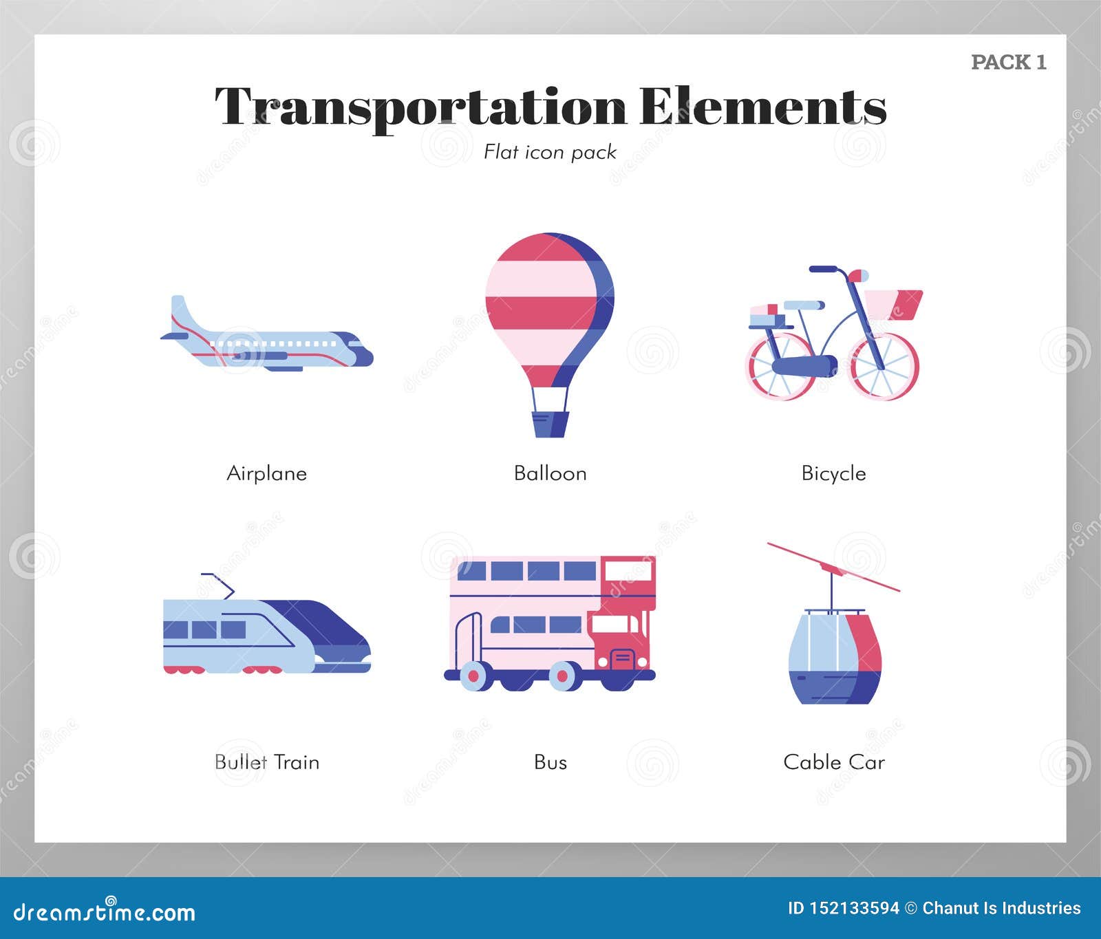 Transportation Elements Flat Pack Stock Vector - Illustration of ...