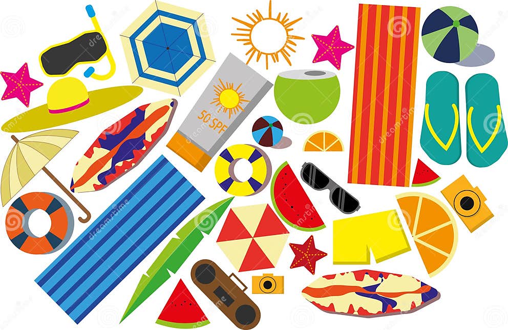 Illustration Set Icon Summer Beach Vector Stock Vector - Illustration ...