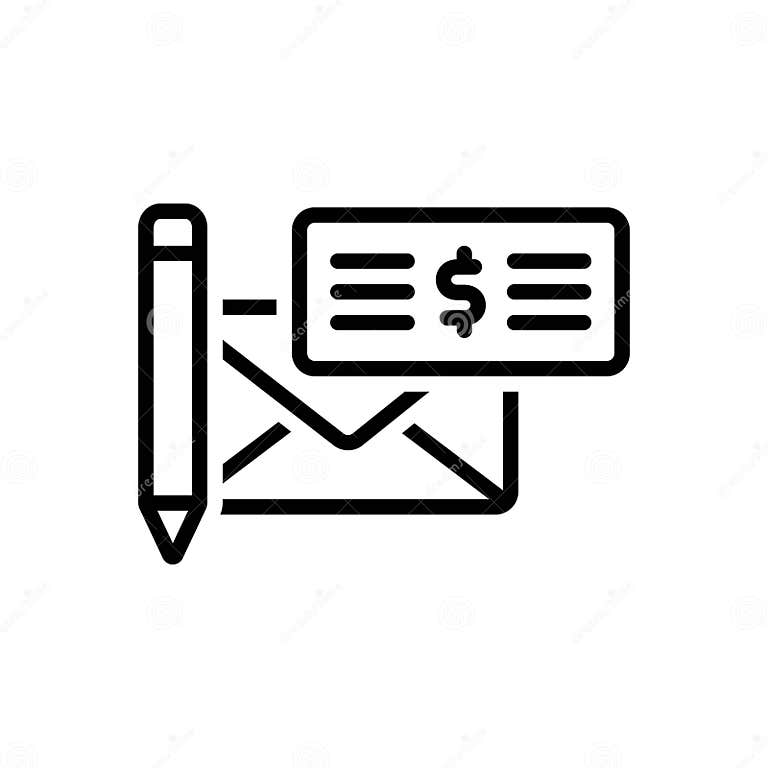 Black Line Icon for Paycheck, Cheque and Book Stock Illustration ...