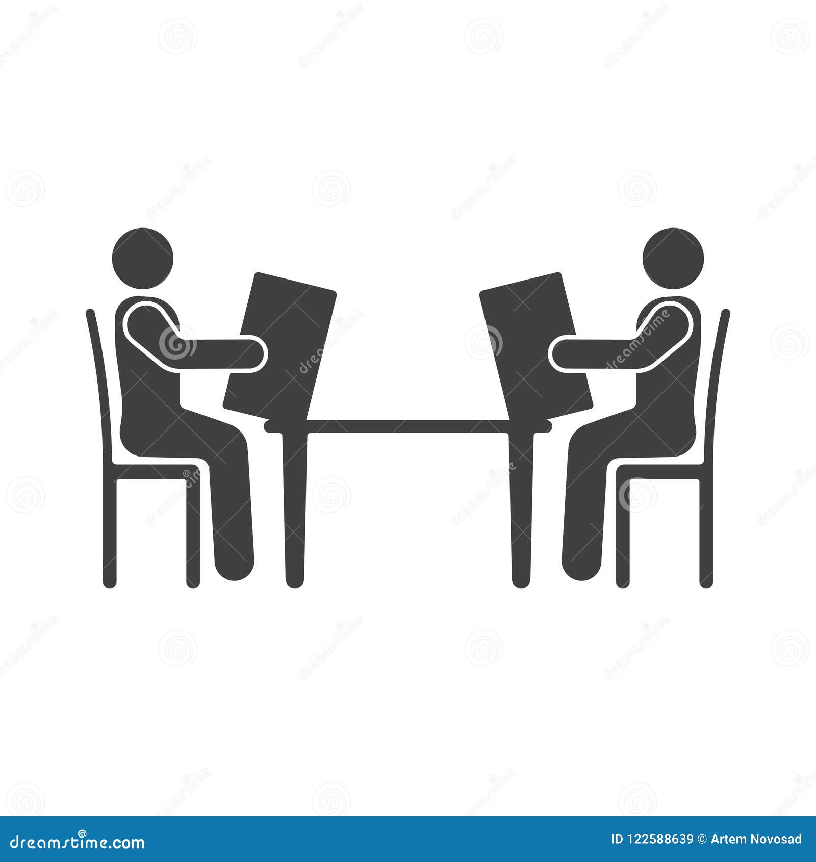 Icon of People Sitting at the Table with a Menu in Hand. Vector ...