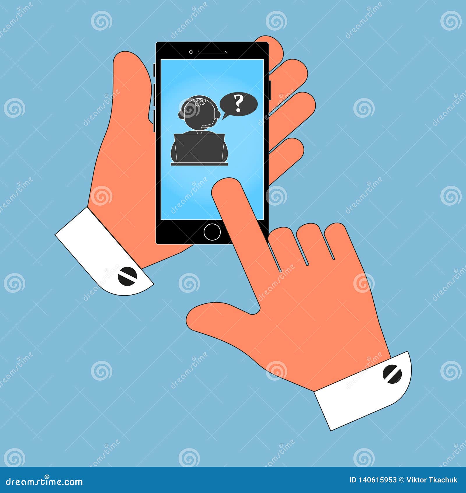 Icon Phone in His Hand on the Operator Screen, the Source, Isolation on ...