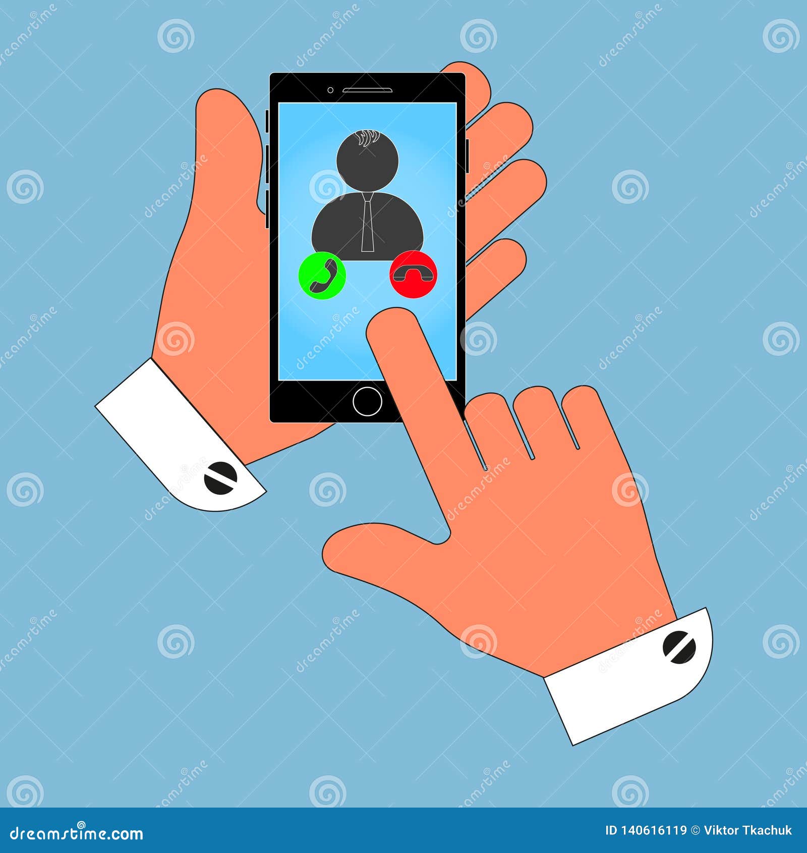 Icon Phone in His Hand on the Operator Screen, the Source, Isolation on ...