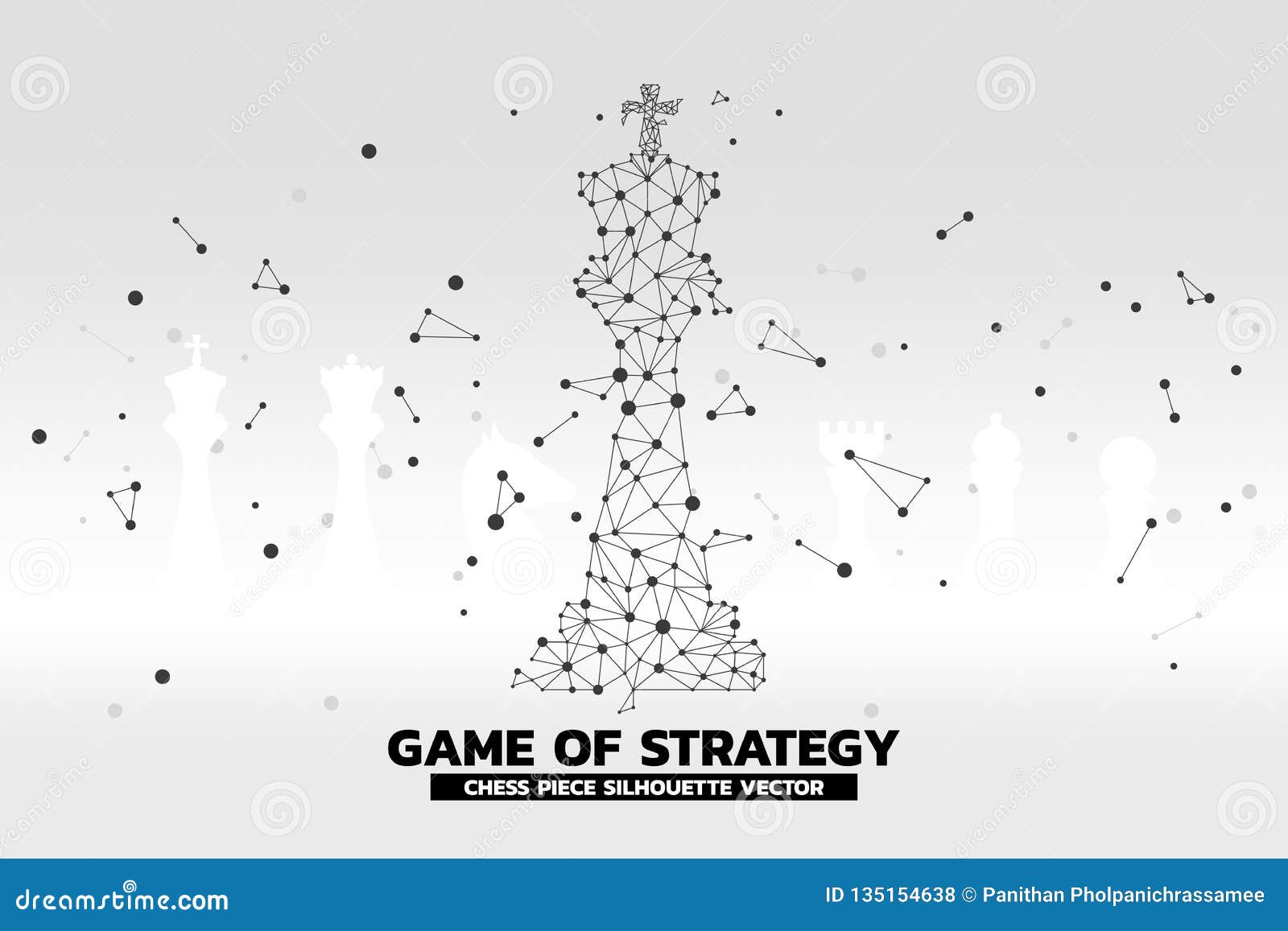 Low Polygon Dot Connected Line of King Chess Piece with Silhouette ...