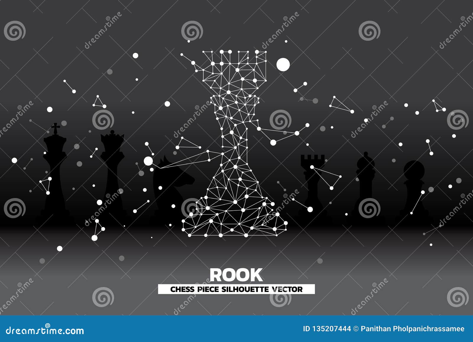 Low Polygon Dot Connected Line of Rook Chess Piece with Silhouette ...