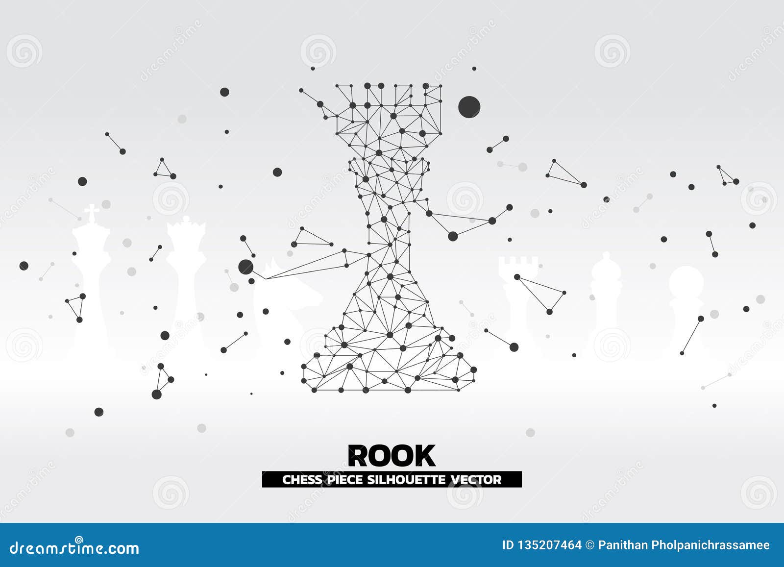 Low Polygon Dot Connected Line of Rook Chess Piece with Silhouette ...