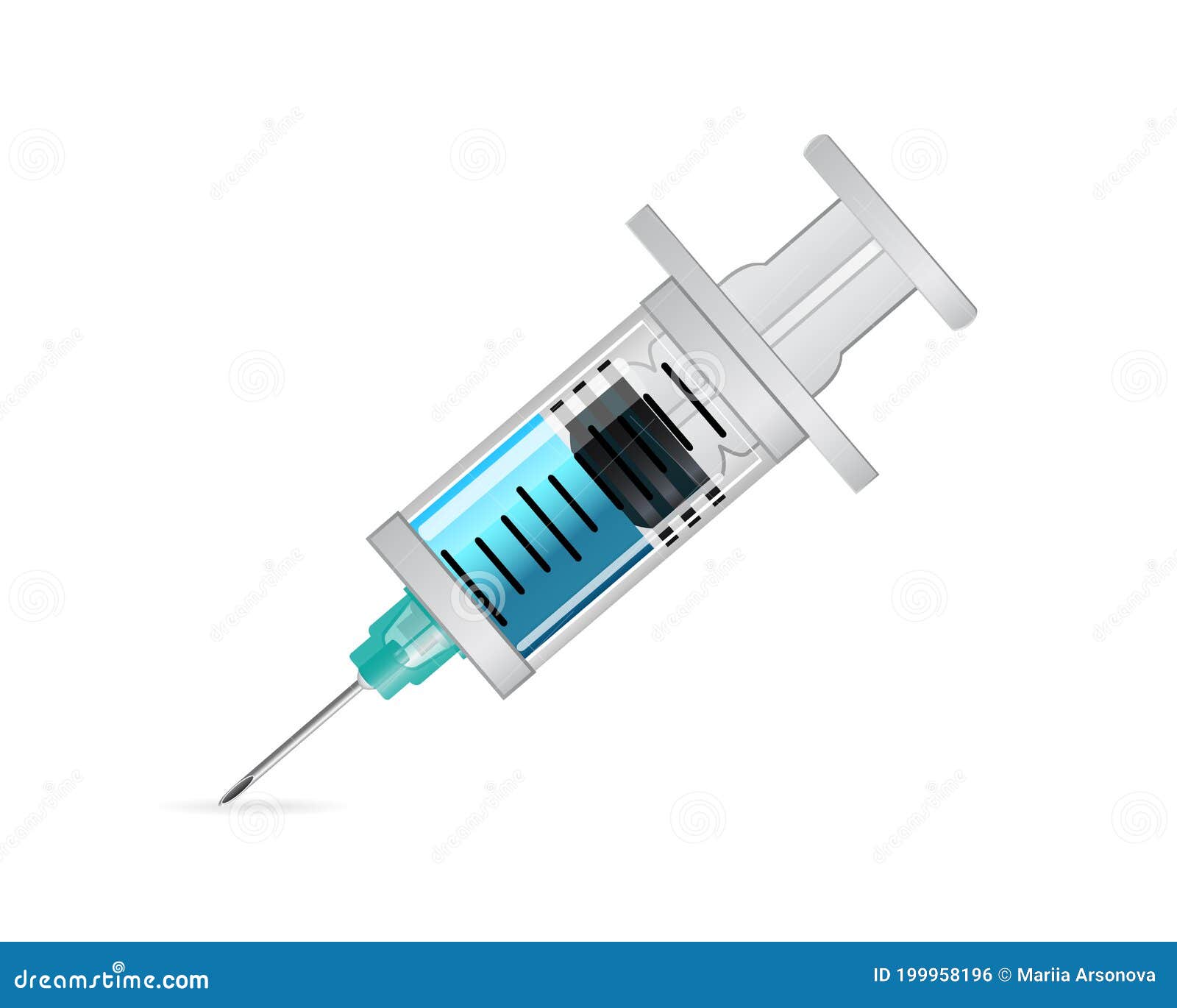 Icon Plastic Medical Syringe. Blue Liquid.Medical Object. Vaccination ...