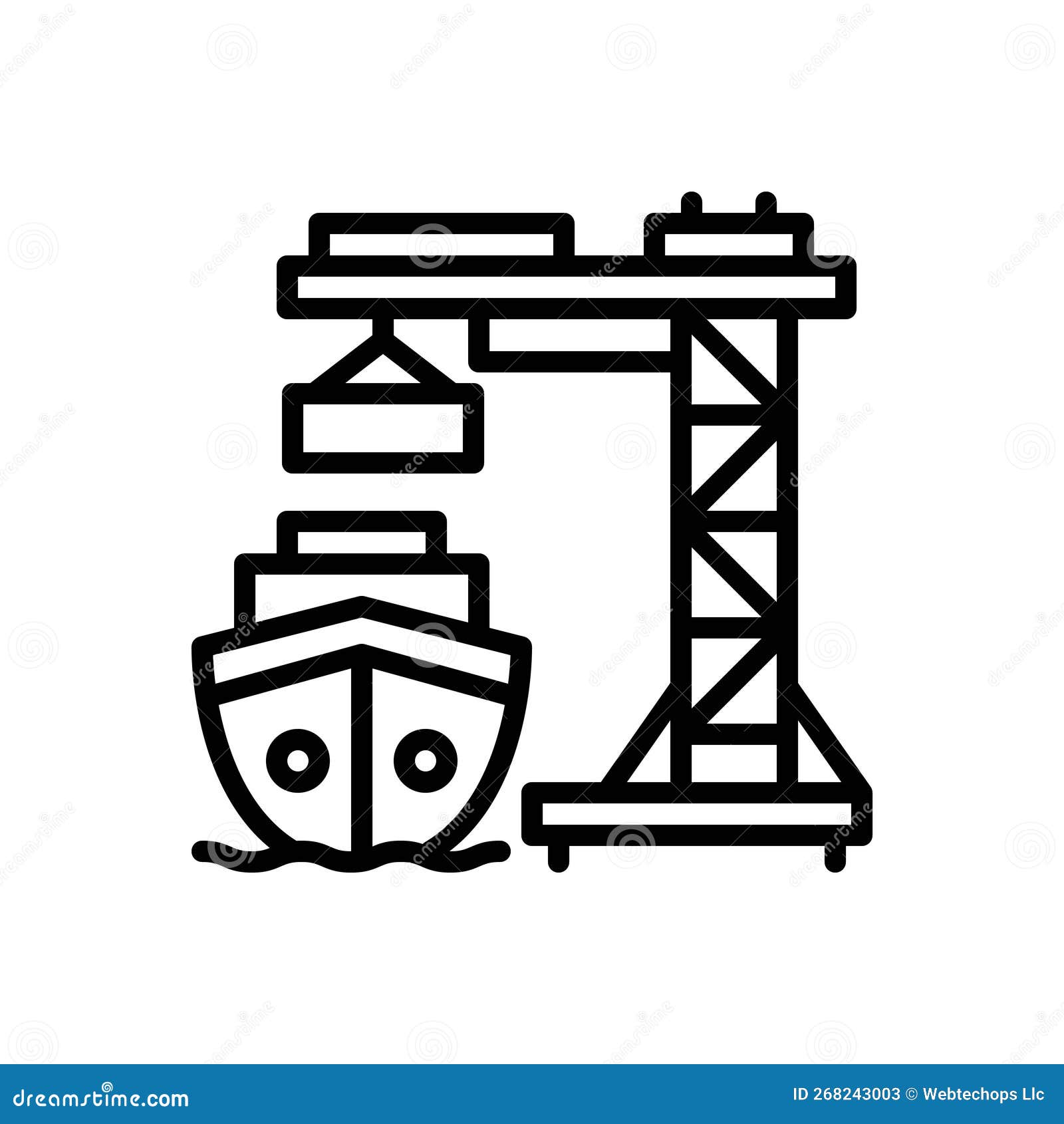 Black Line Icon for Port, Boat and Sea Stock Illustration ...