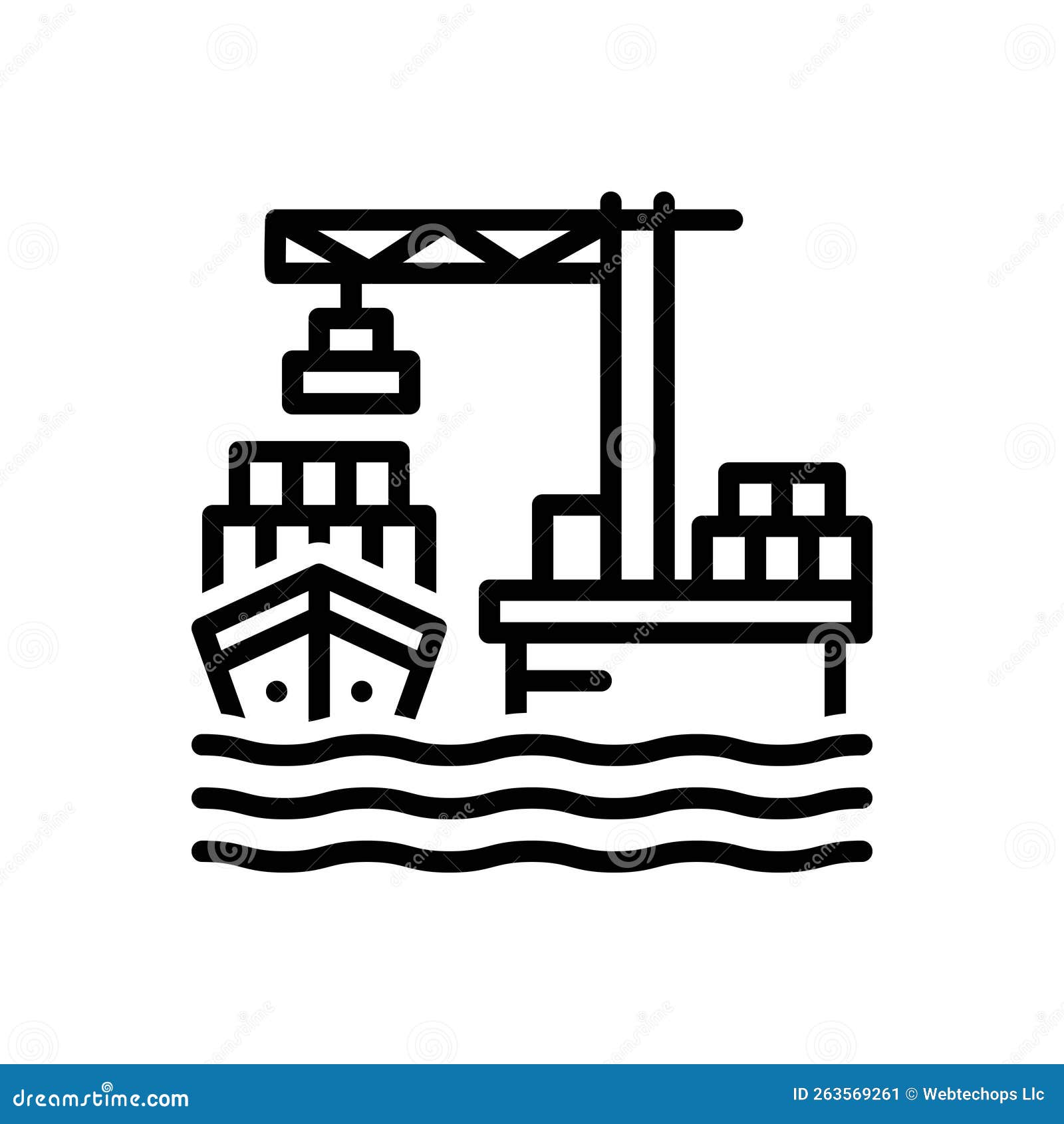 Black Line Icon for Ports, Seaport and Harbor Stock Vector ...