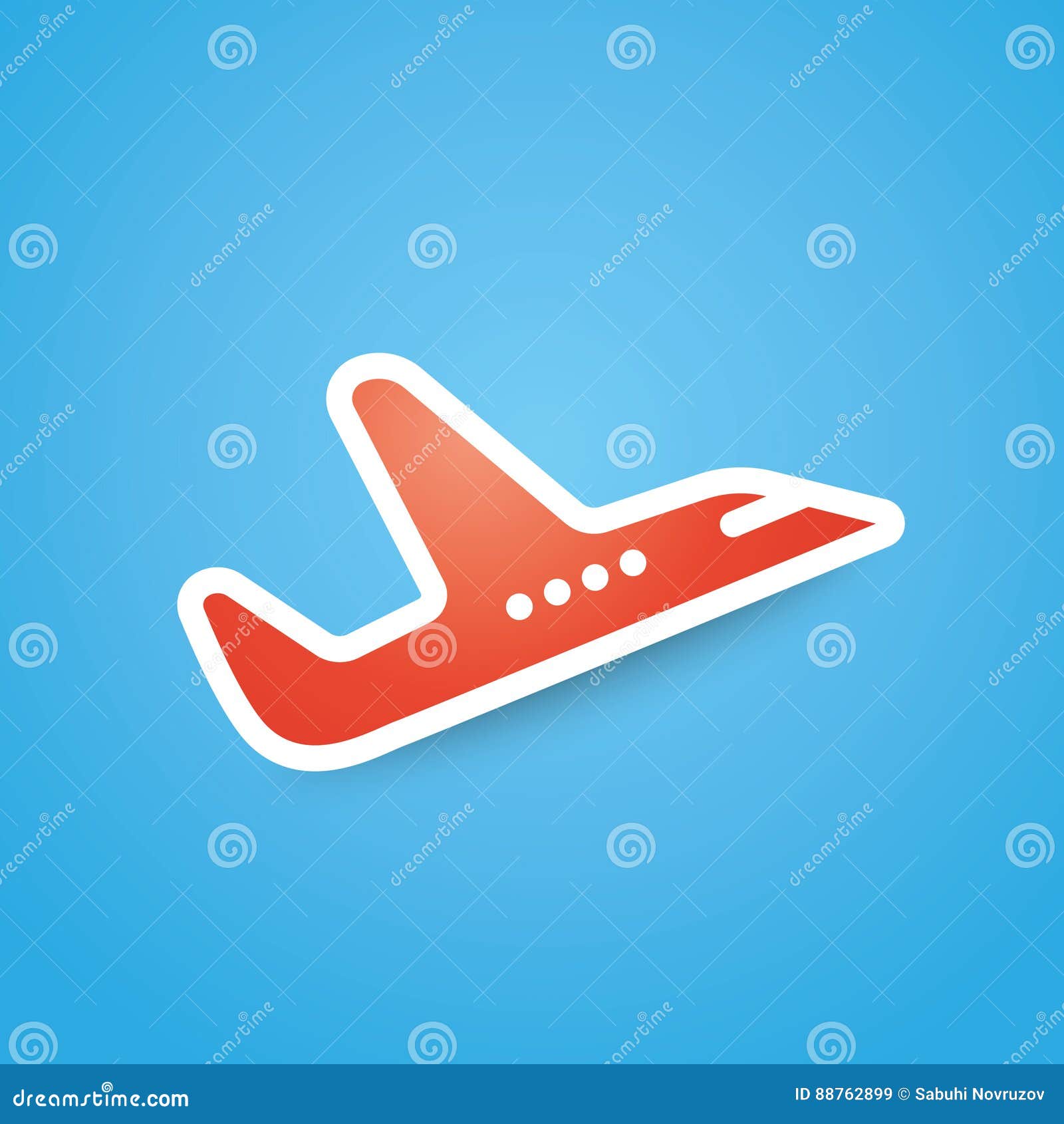 Icon of Red Airplane, Plane on Blue Background Vector Illustration ...