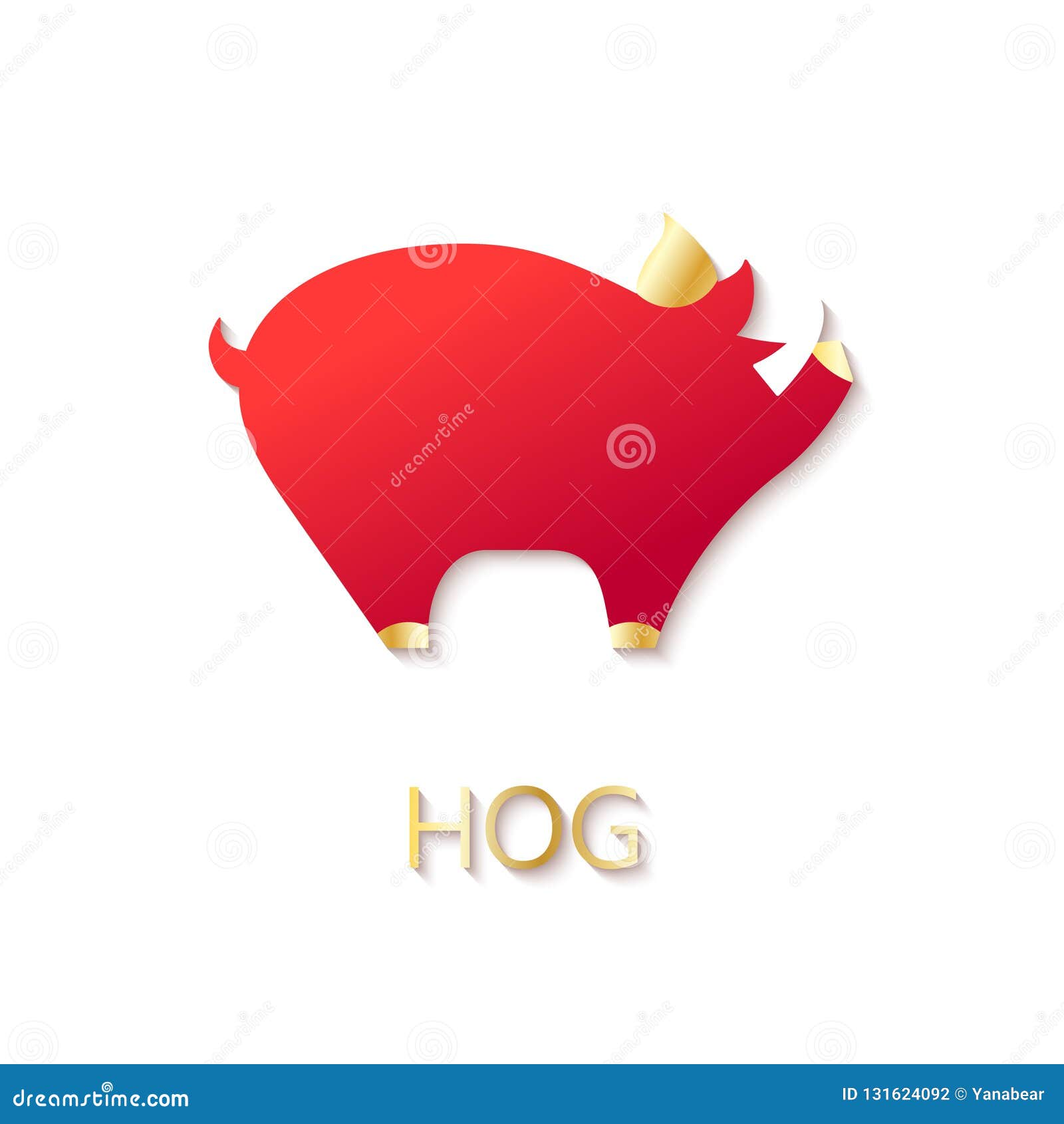 Icon with Red Hog in Flat Design on White Background. Vector Stock ...