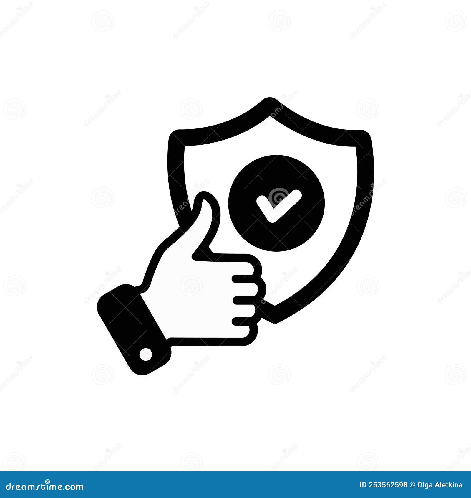 Protective Shield with Thumb Up Gesture Line Icon. Protection ...