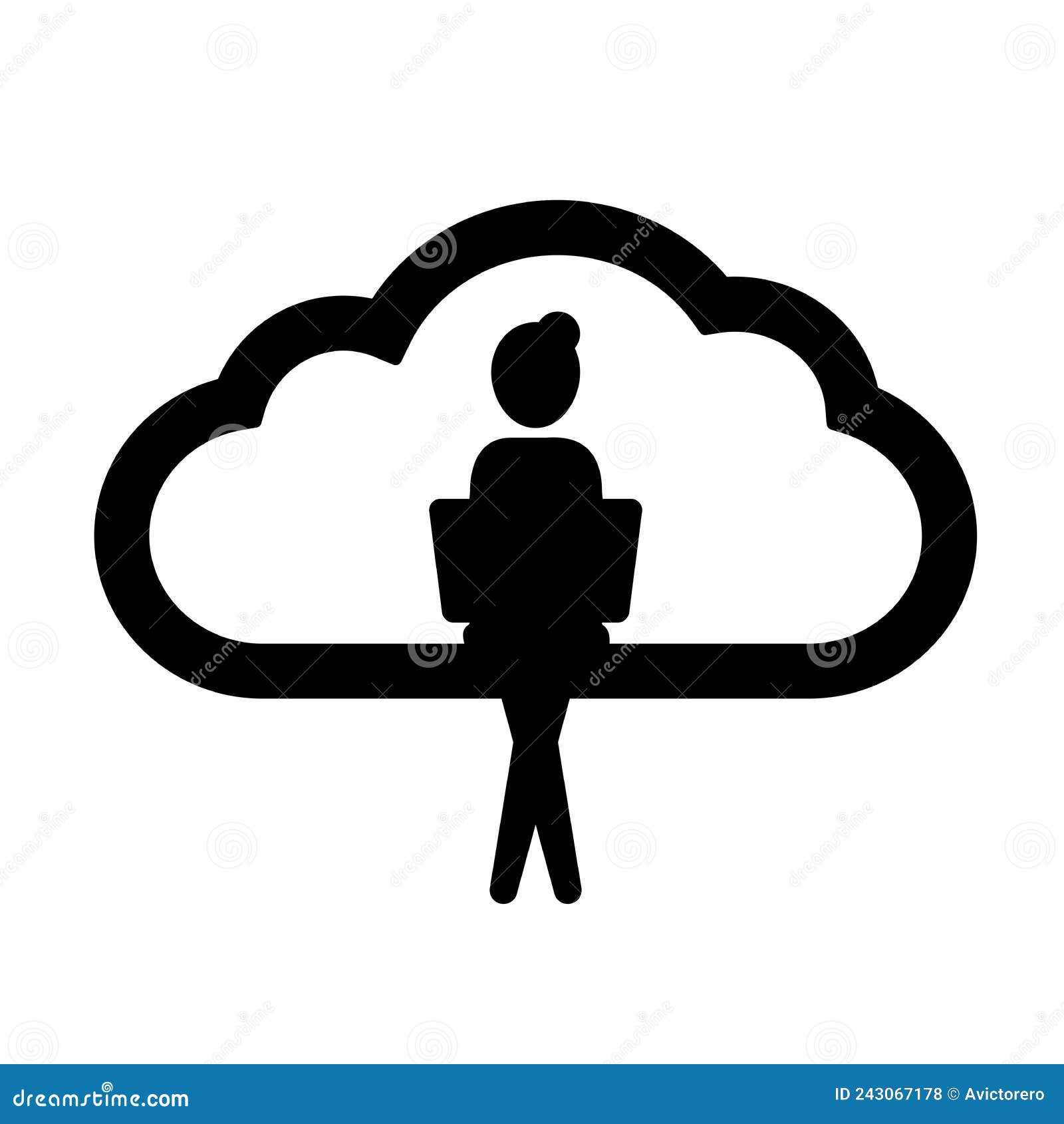 Icon of Remote Work Communication Global Cloud Access. Woman Worker ...