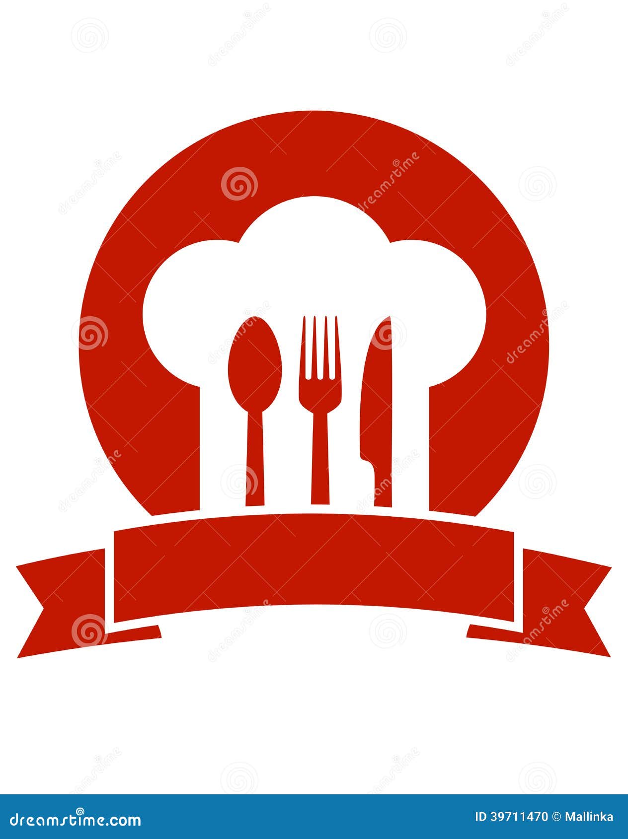 Icon with Ribbon Chef Hat and Utensil Stock Vector - Illustration of ...