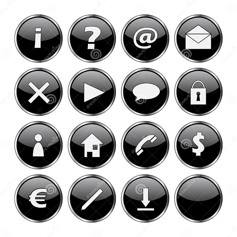 Icon Set of 16 Black Buttons Stock Vector - Illustration of locking ...