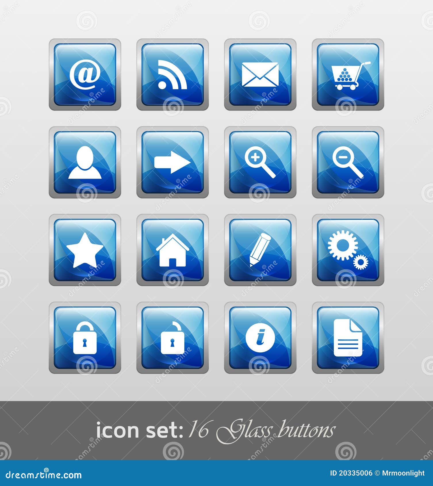 Icon set 16 glass buttons stock vector. Illustration of isolated - 20335006