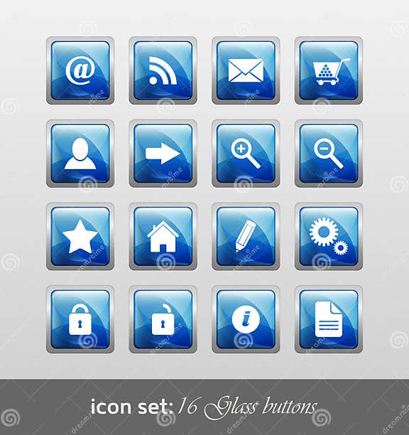Icon set 16 glass buttons stock vector. Illustration of isolated - 20335006