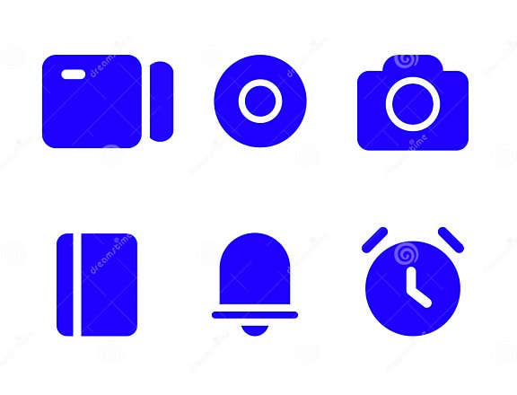 Blue Icon Set Camera, Time, Notification, Record Stock Illustration ...