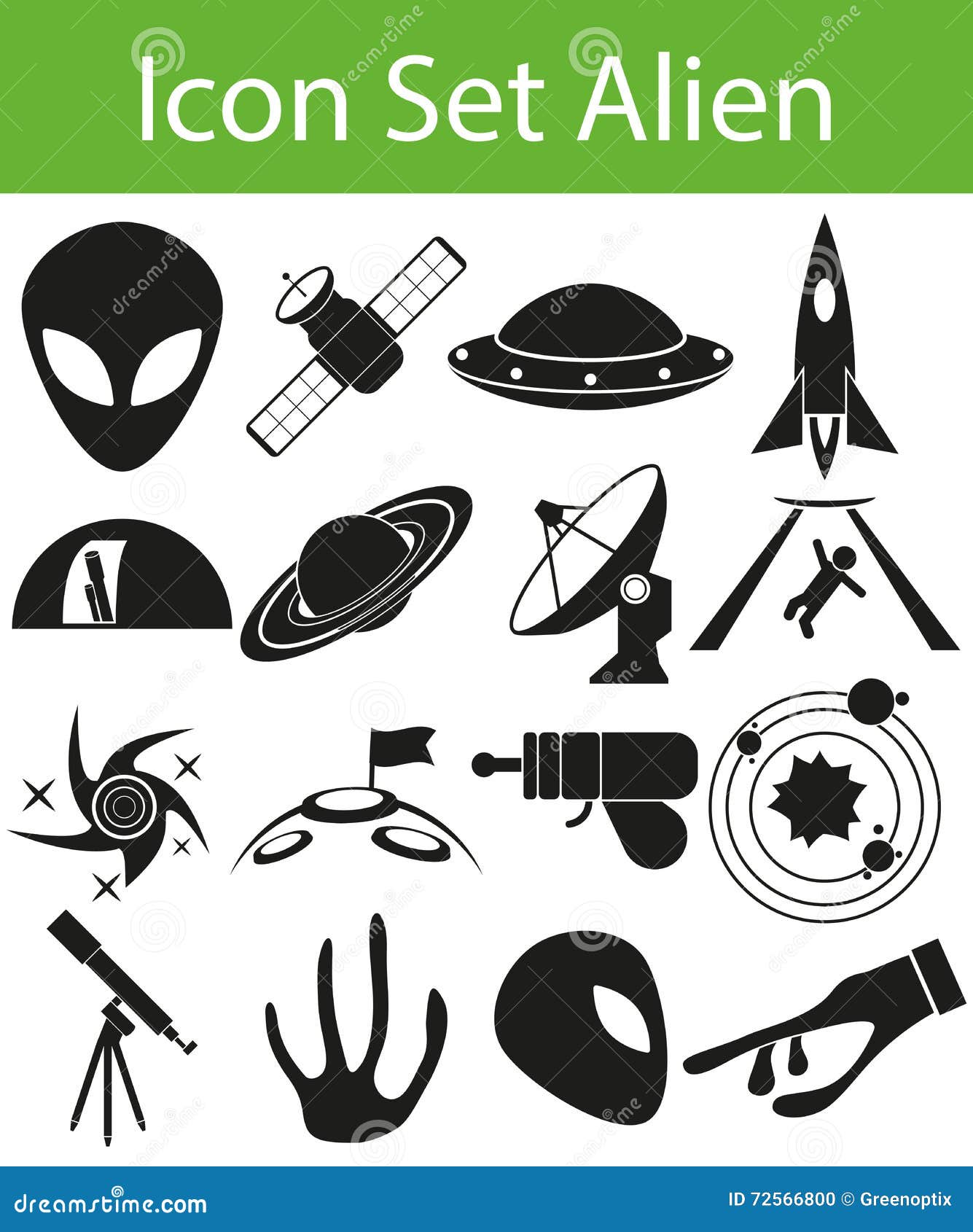 Icon Set Aliens stock vector. Illustration of orbit, template - 72566800