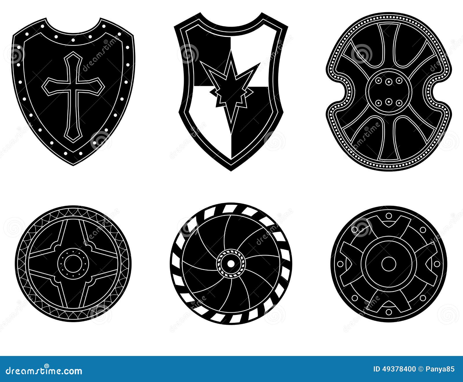 Icon Set of Ancient, Medieval Shield Stock Vector - Illustration of ...