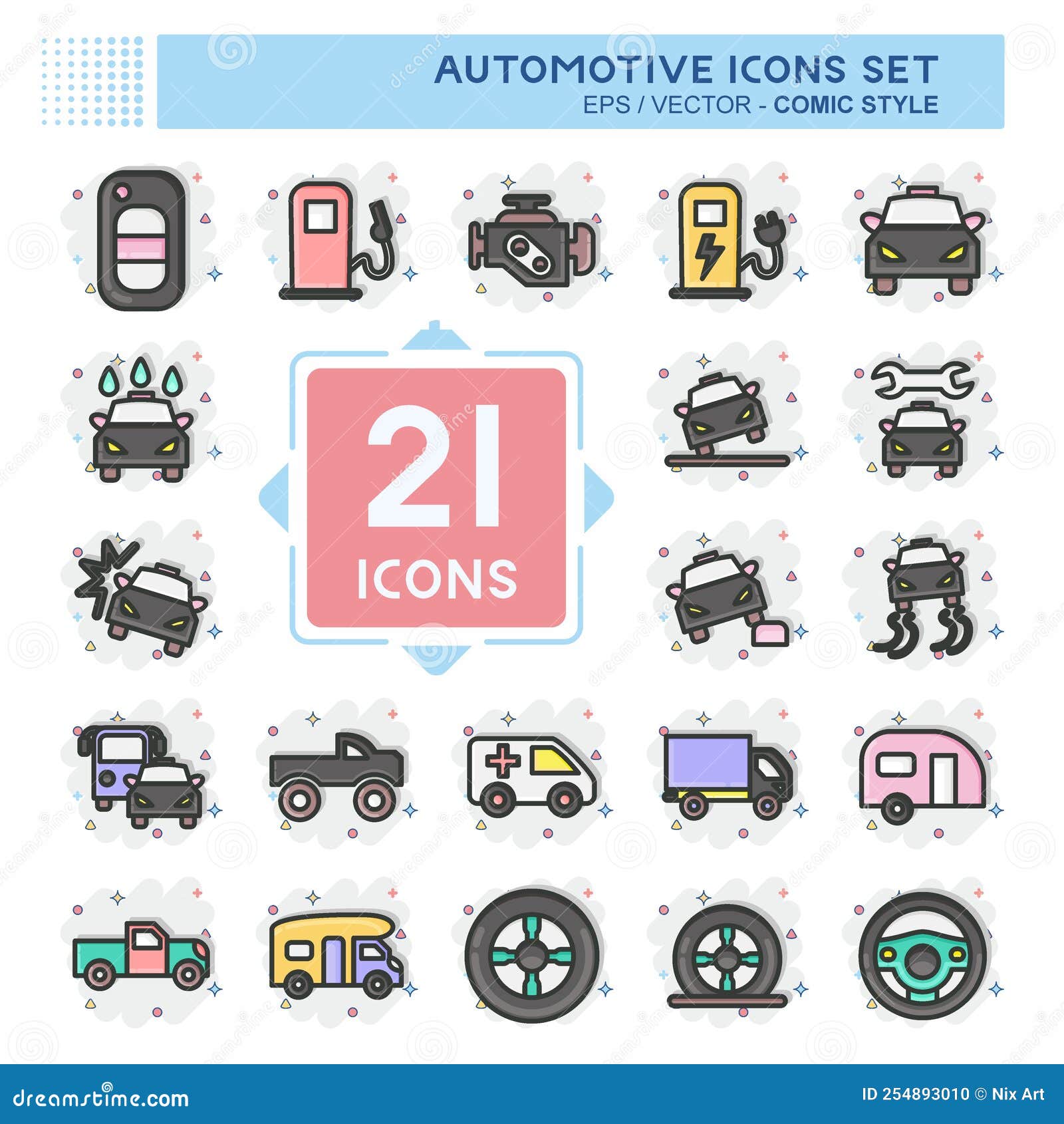 Icon Set Automotive. Suitable for Education Symbol. Comic Style. Simple ...