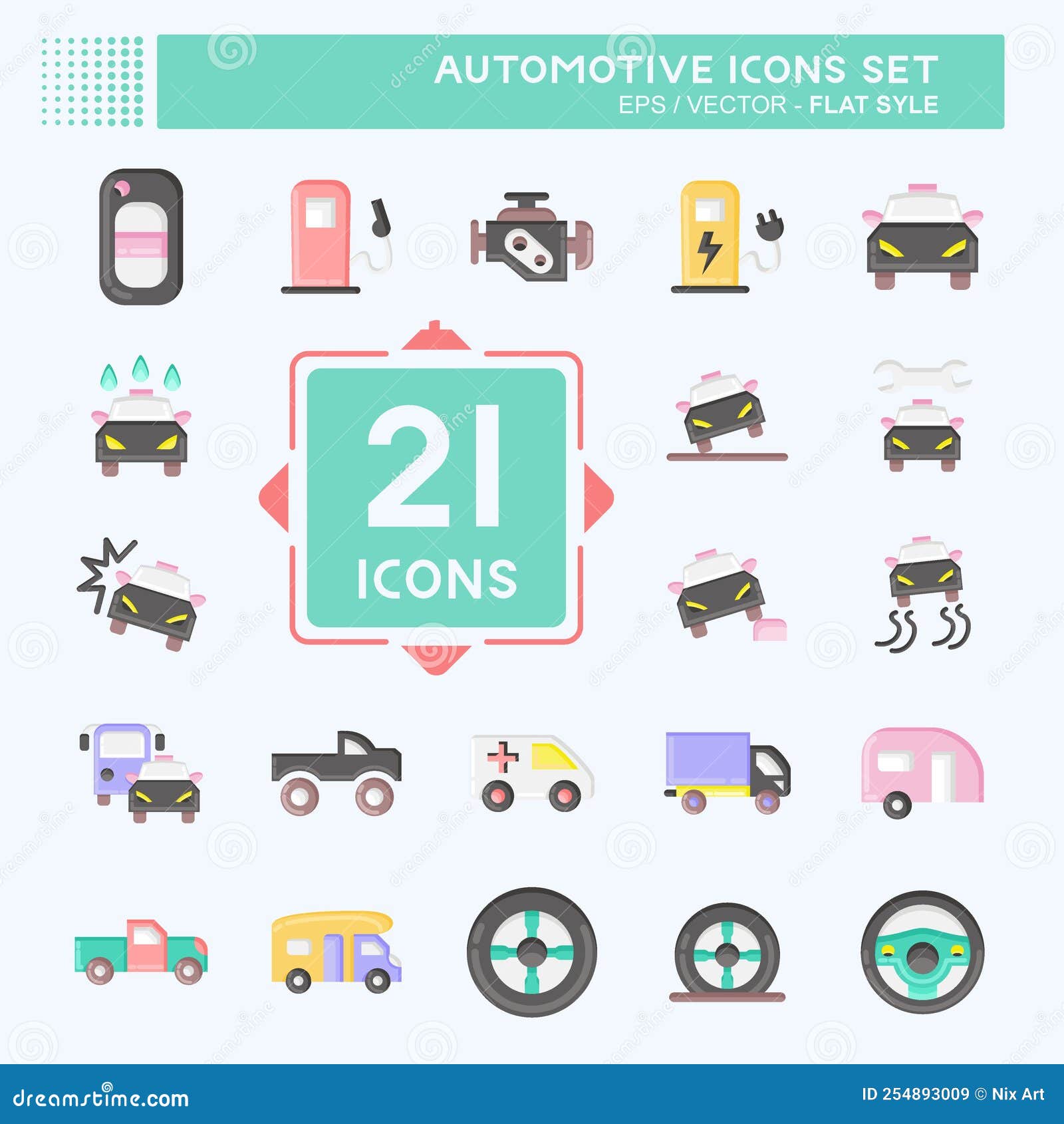 Icon Set Automotive. Suitable for Education Symbol. Flat Style. Simple ...