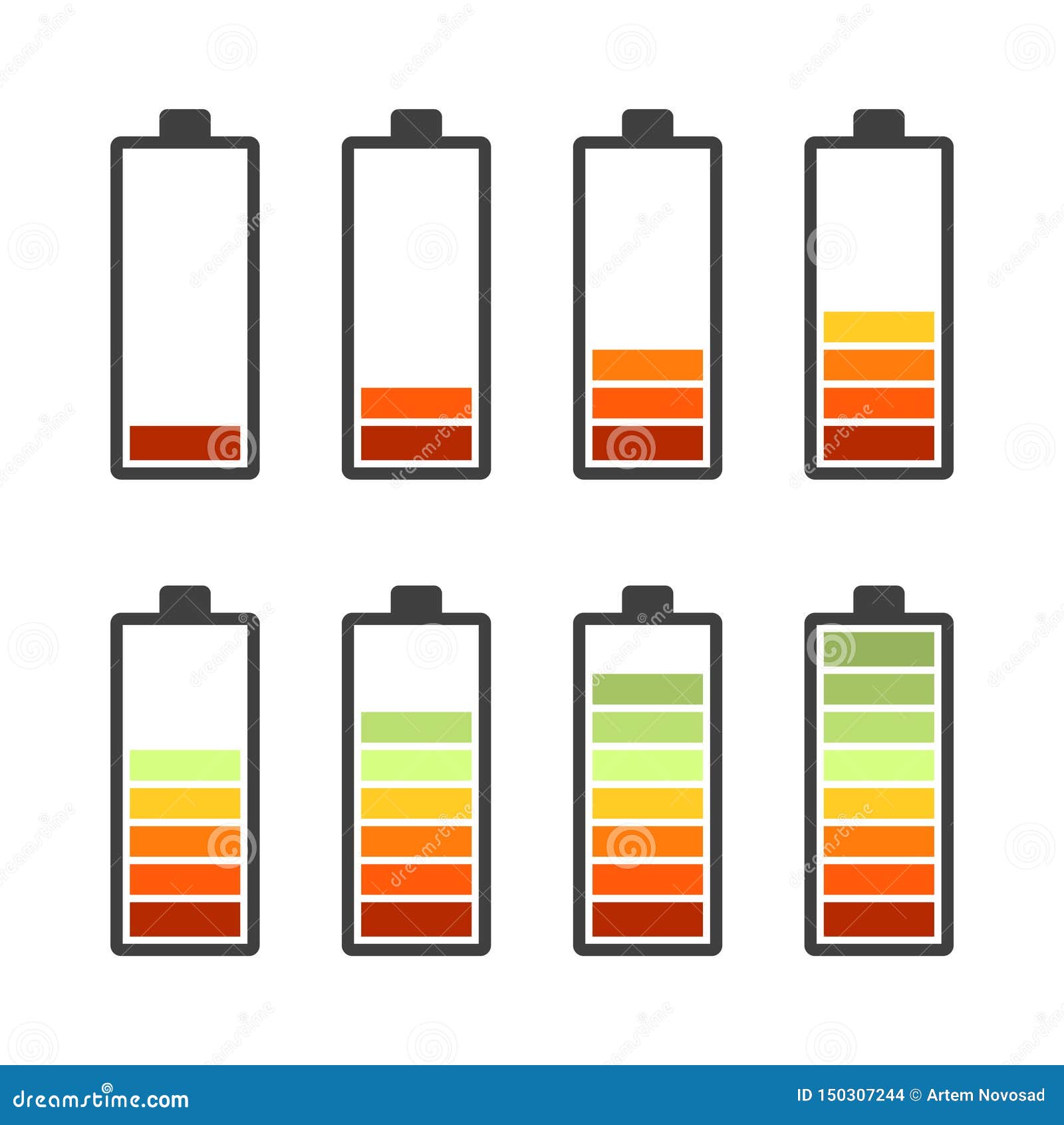 Icon Set of Batteries. Sort by Charge Level. Transparent Shell. Vector ...
