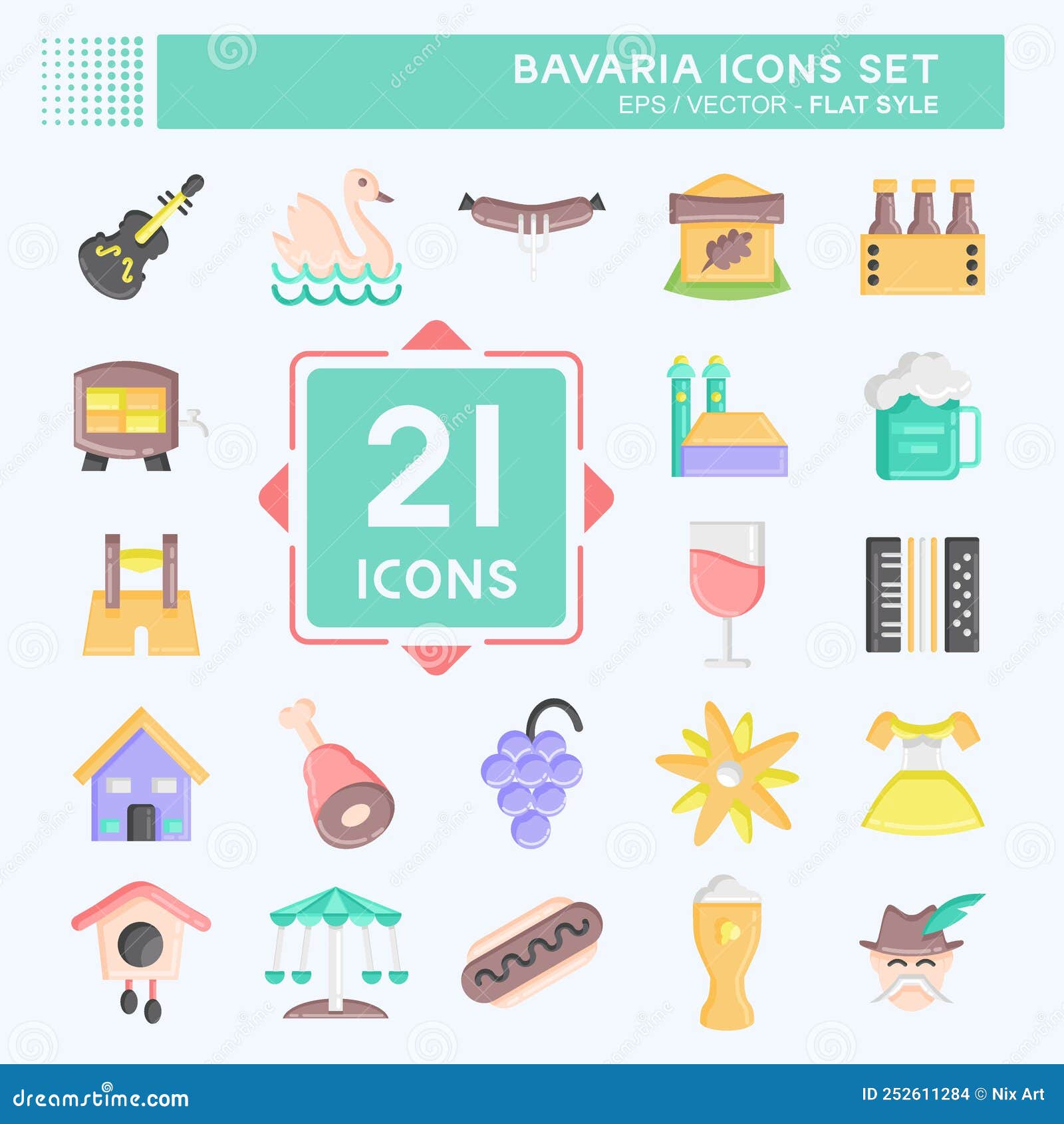 Icon Set Bavaria. Suitable for Education Symbol. Flat Style. Simple ...