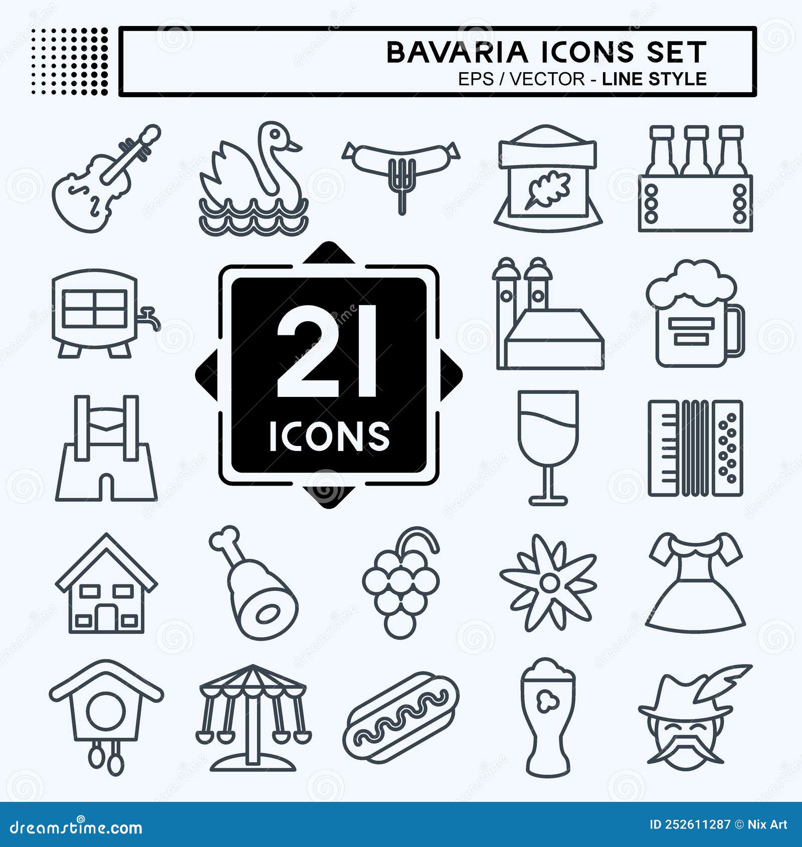 Icon Set Bavaria. Suitable for Education Symbol. Line Style. Simple ...