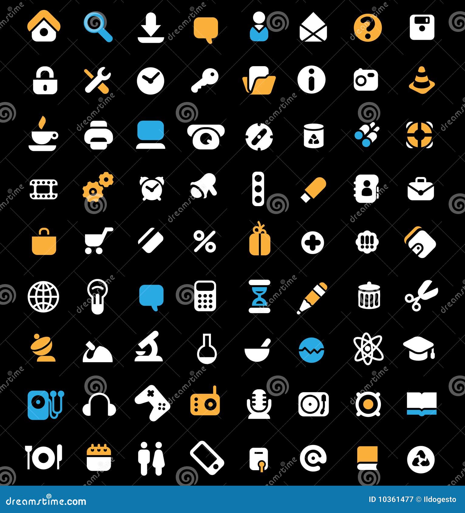 Icon Set on Black Background Stock Vector - Illustration of file ...