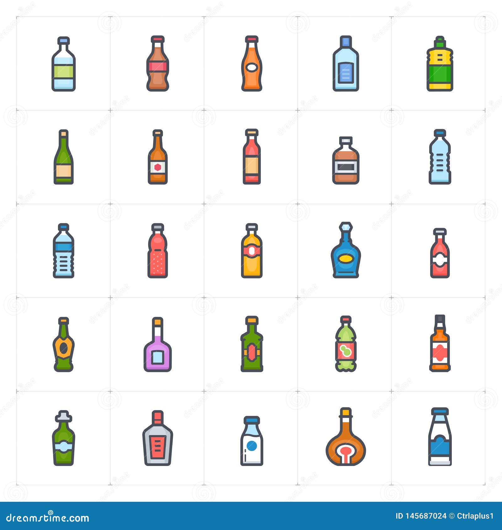 Icon Set - Bottle And Beverage Full Color Outline Stroke Stock Vector ... Icon Set - Bottle And Beverage Full Color Outline Stroke Stock Vector ...