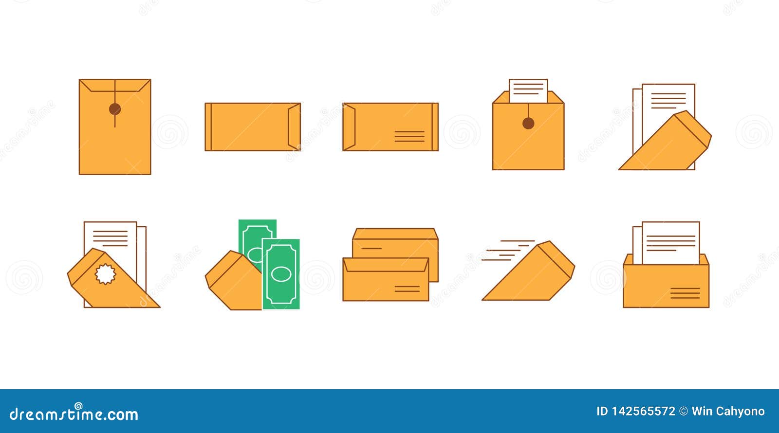 Icon Set Brown Envelope and Paper Stock Vector - Illustration of ...