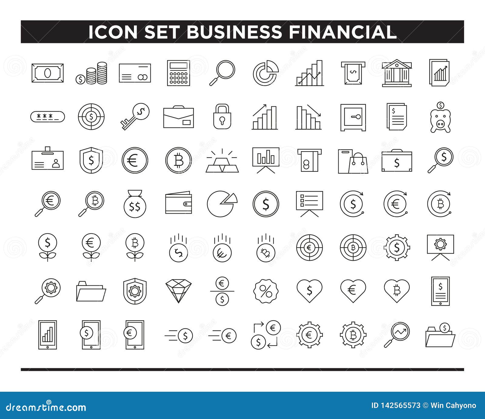 Icon Set Business Financial Line Style Stock Vector - Illustration of ...