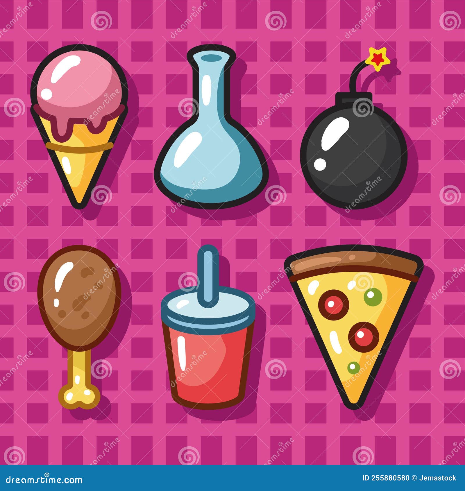 Icon set of cartoon things stock vector. Illustration of comic - 255880580